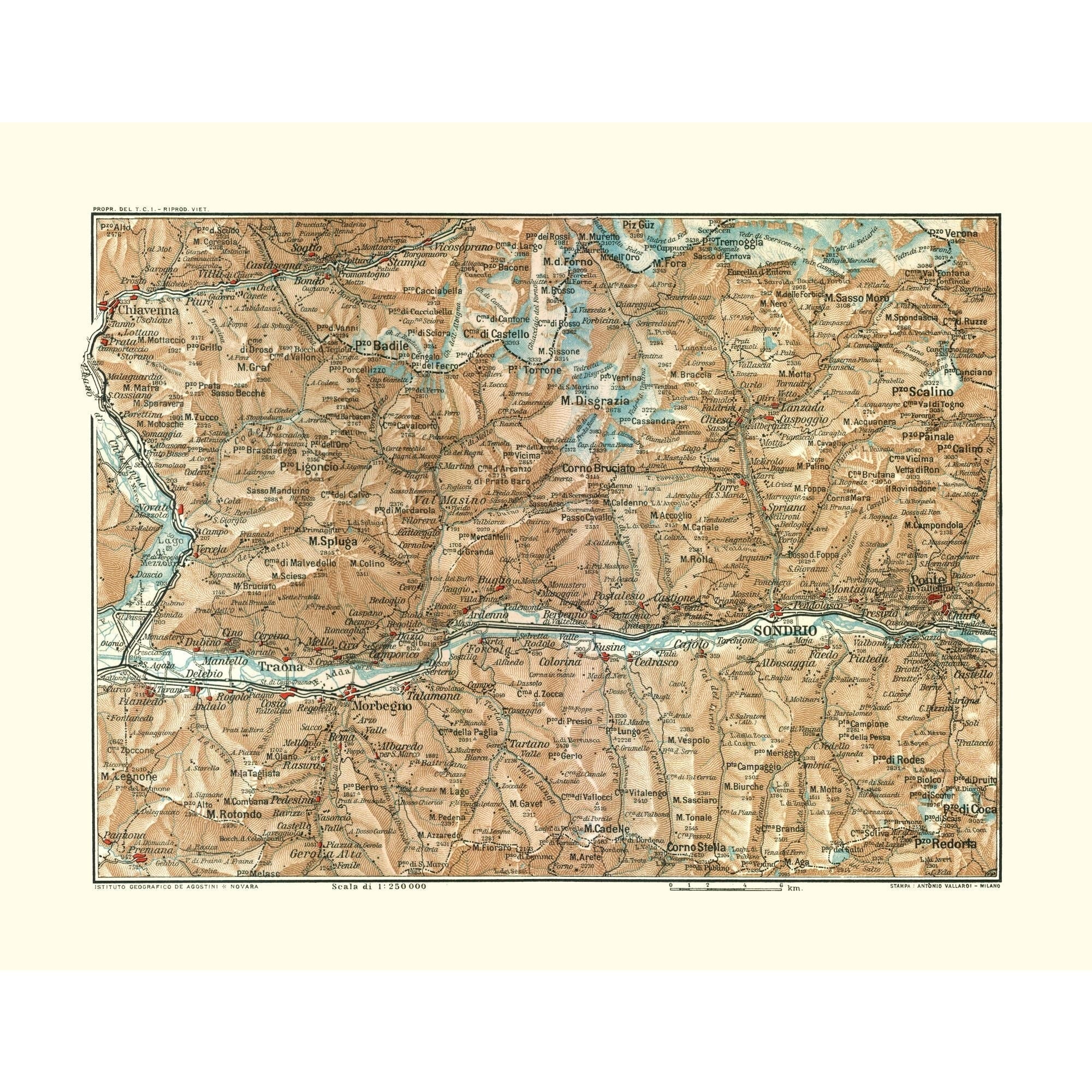 Historic Map - Sondrio Province Italy - Bertarelli 1914 - 29.62 x 23 ...