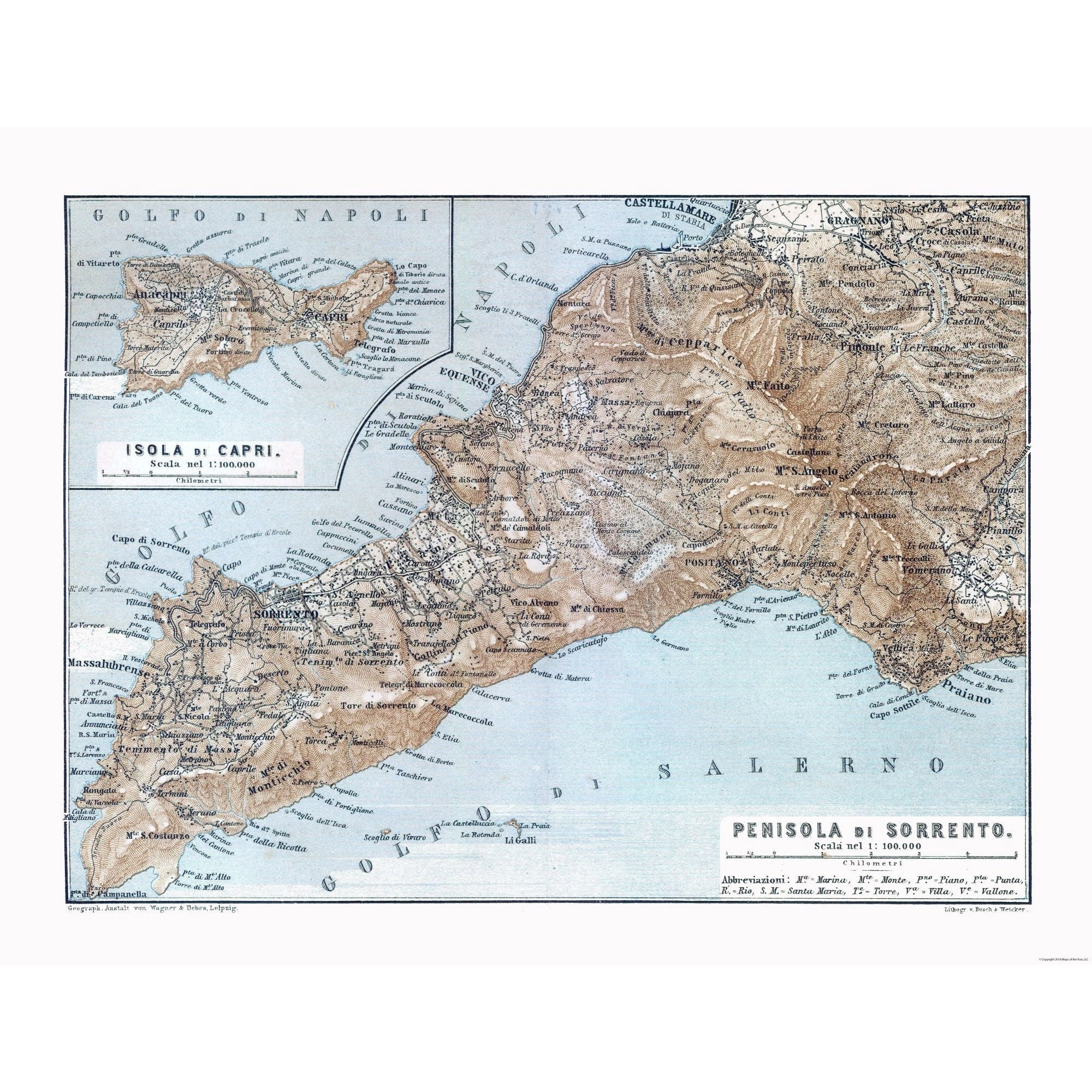 Historic Map - Sorrento Capri Italy - Baedeker 1880 - 29.99 x 23 ...