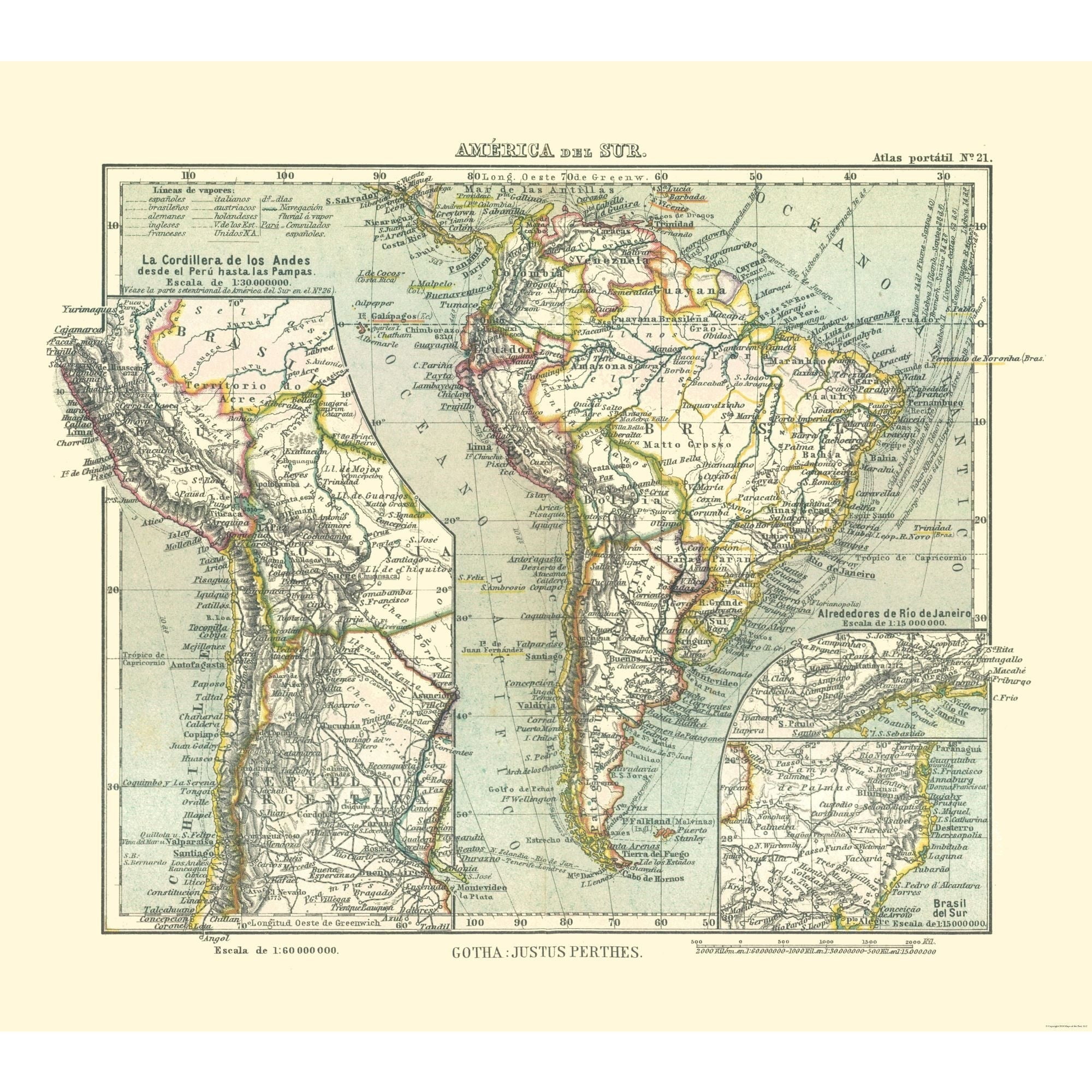 Historic Map - South America - Perthes 1921 - Vintage Wall Art ...