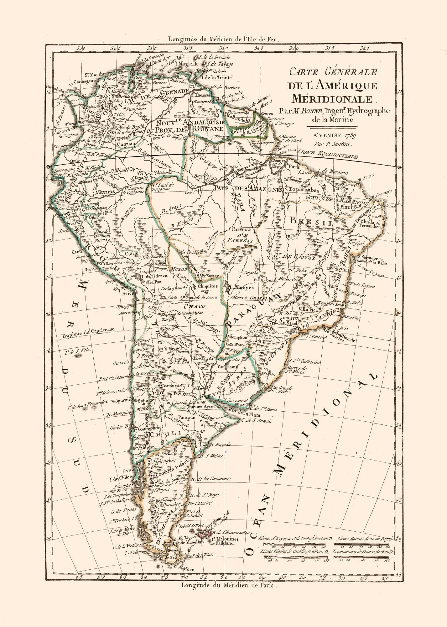 Historic Map - South America - Santini 1794 - 23 x 32.25 - Vintage Wall ...