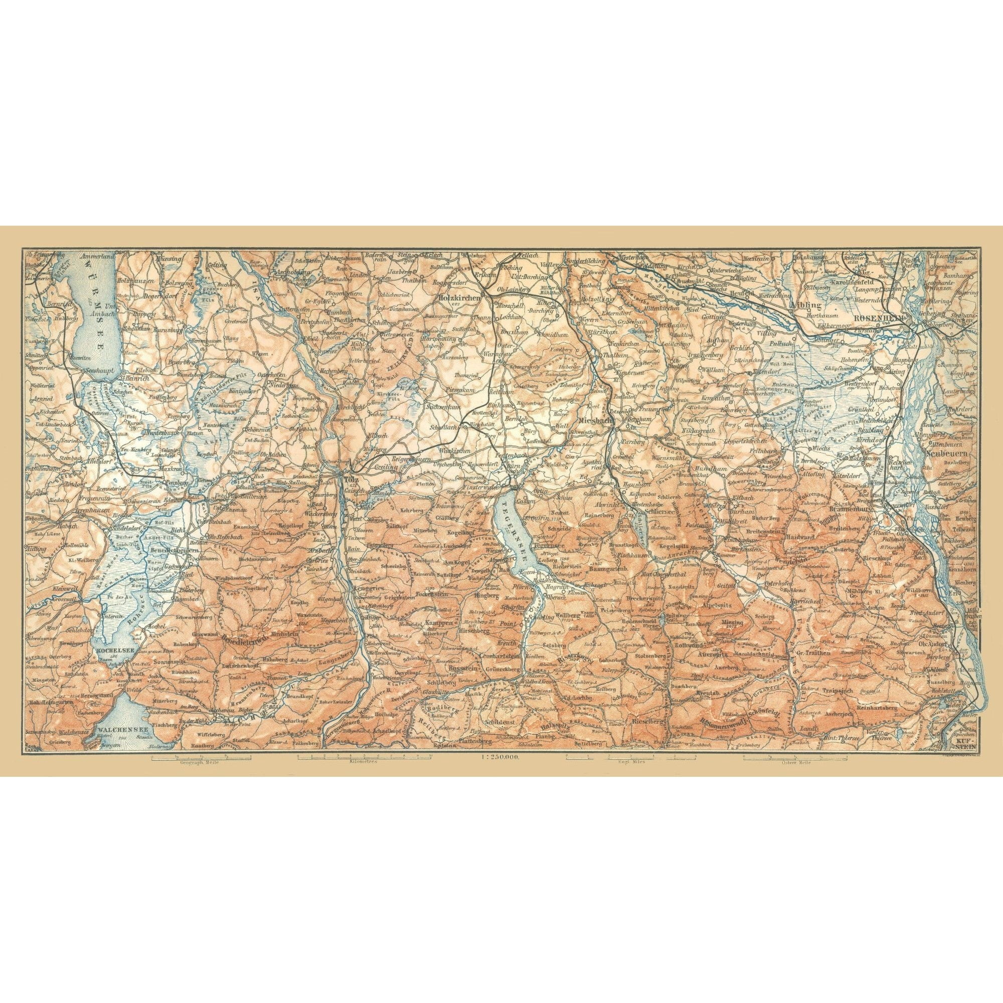 Historic Map - Southeastern Germany - Baedeker 1896 - Vintage Wall Art ...