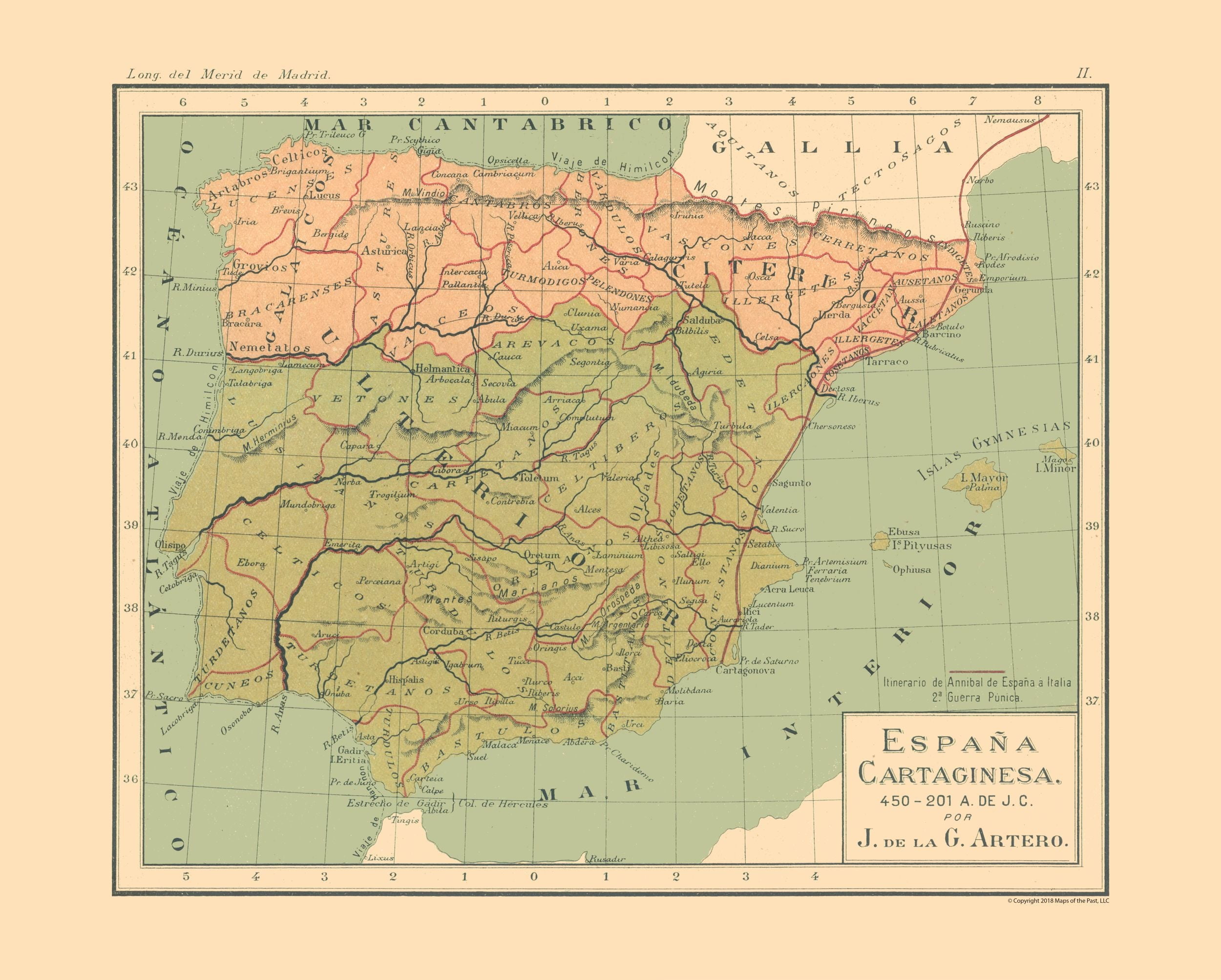 Historic Map - Spain 450 BC to 201 BC - Artero 1879 - 28.65 x 23 ...