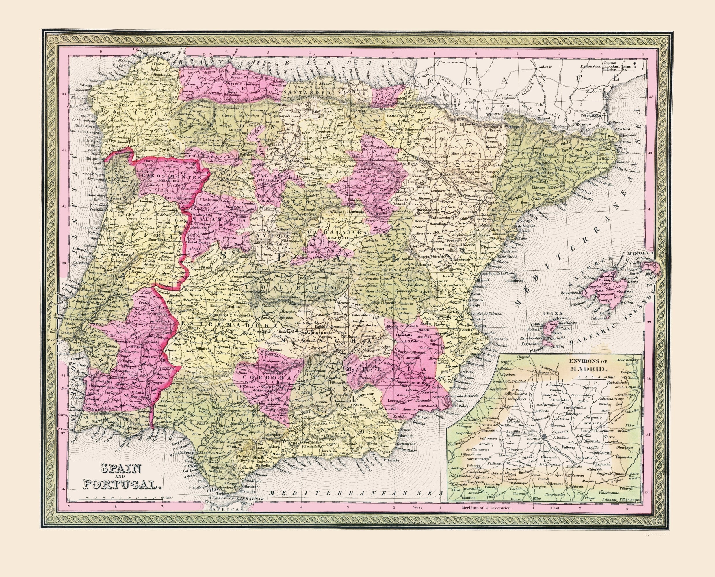 Historic Map - Spain Portugal - Cowperthwait 1850 - Vintage Wall Art ...