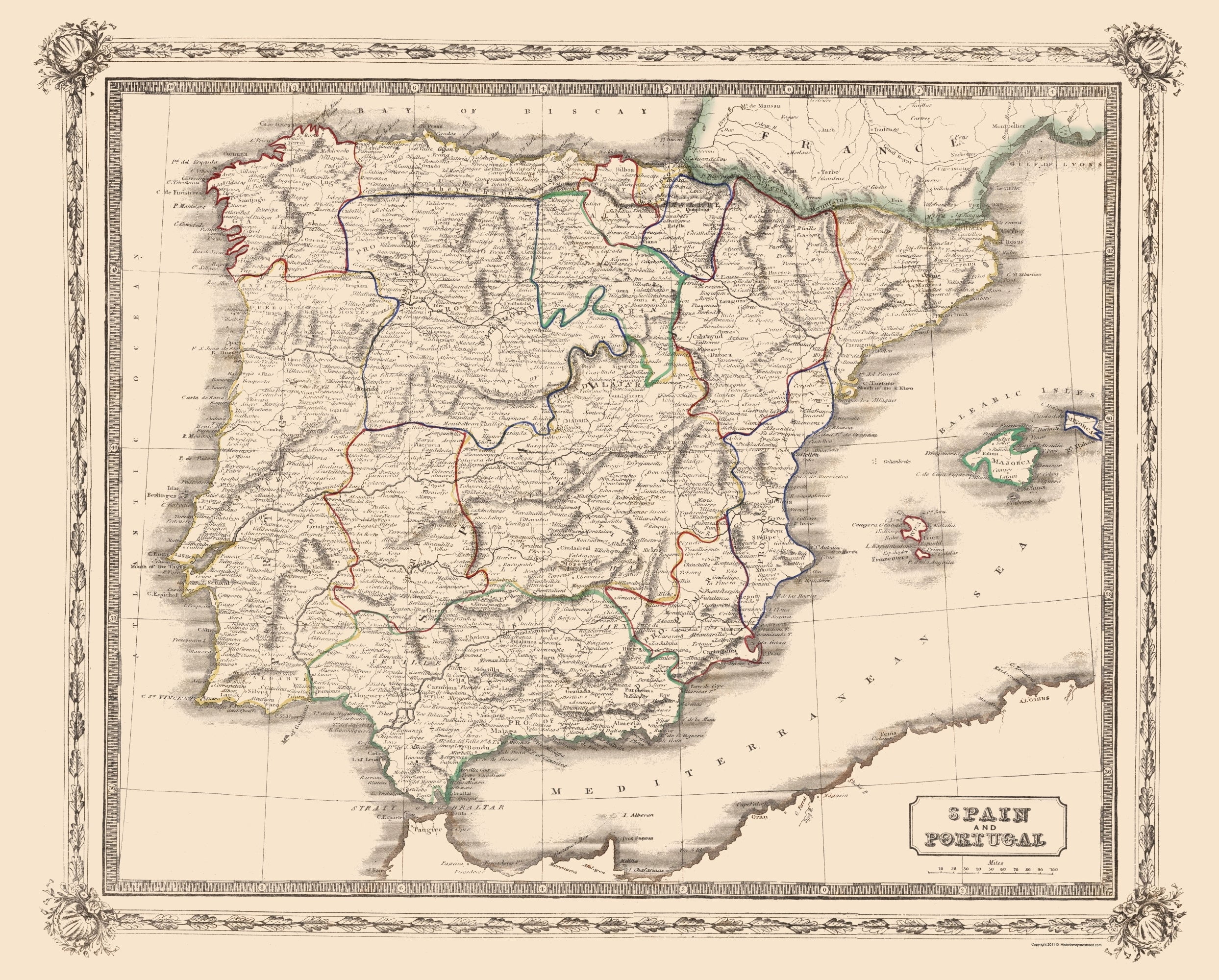 Historic Map - Spain Portugal - Lothian 1848 - 23 x 28.60 - Vintage ...