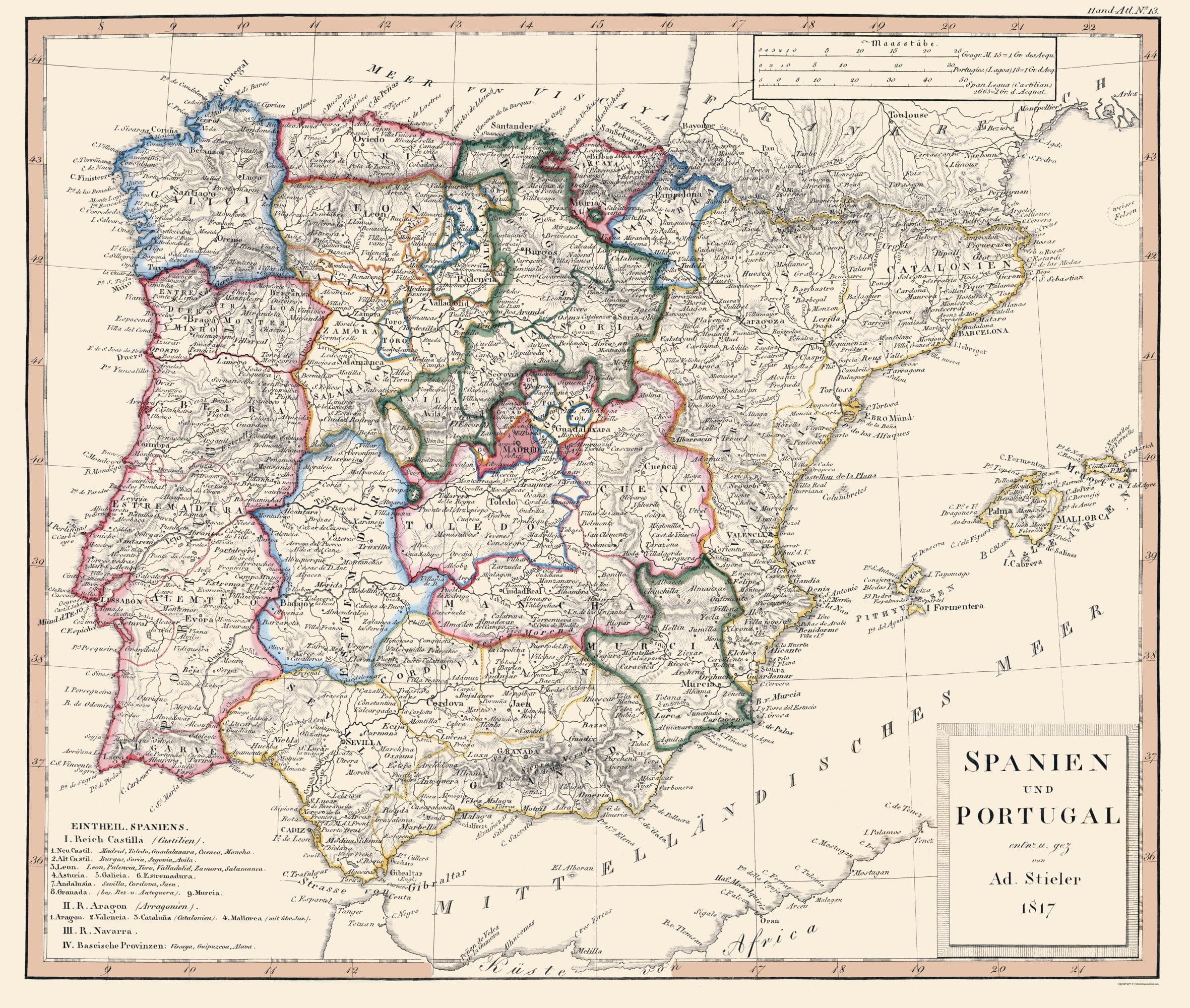 Historic Map - Spain Portugal - Perthes 1817 - 23 x 27.15 - Vintage ...
