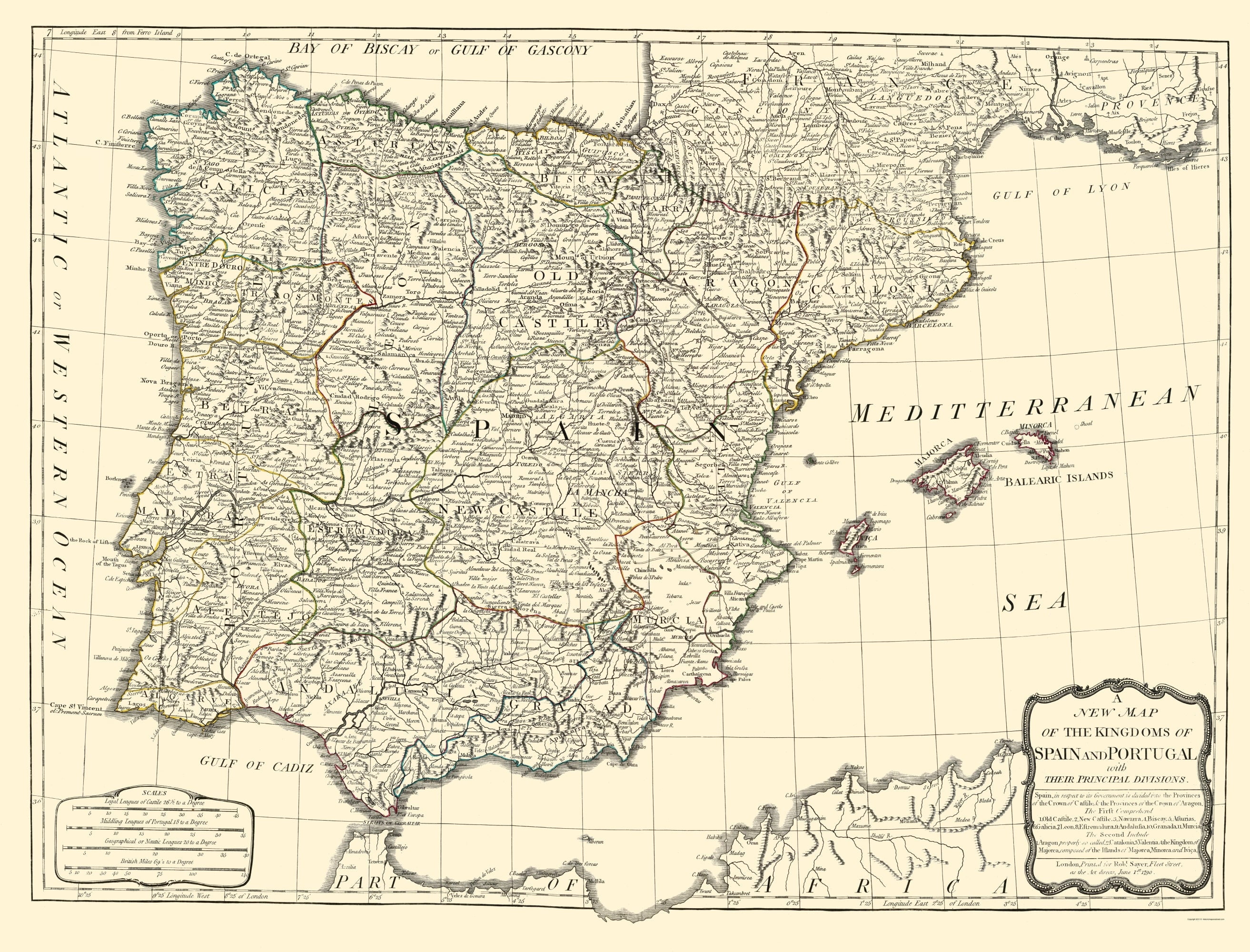 Historic Map - Spain Portugal - Sayer 1790 - 23 x 30 - Vintage Wall Art ...