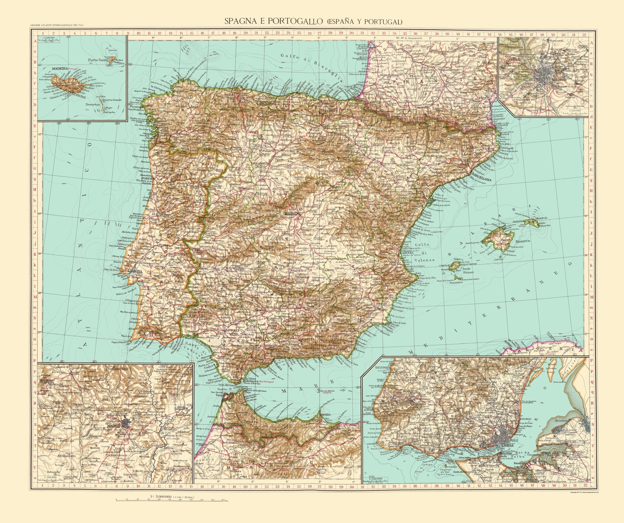 Historic Map - Spain Portugal - Touring Club Italiano 1929 - 23 x 27 ...
