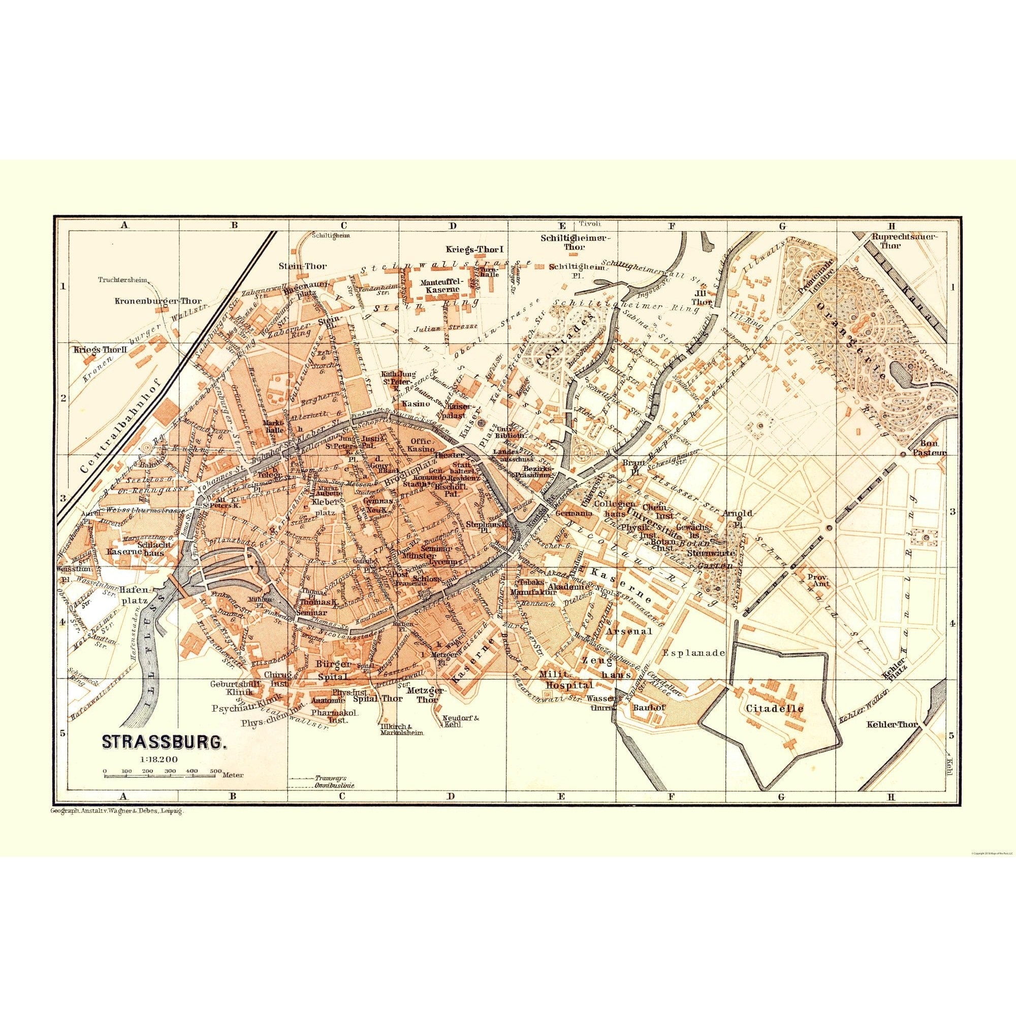 Historic Map - Strasbourg France - Baedeker 1896 - 33.50 x 23 - Vintage ...