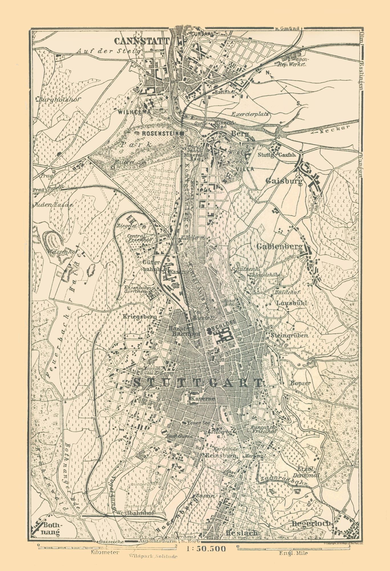 Historic Map - Stuttgart Germany - Baedeker 1896 - 23 x 33.66 - Vintage ...