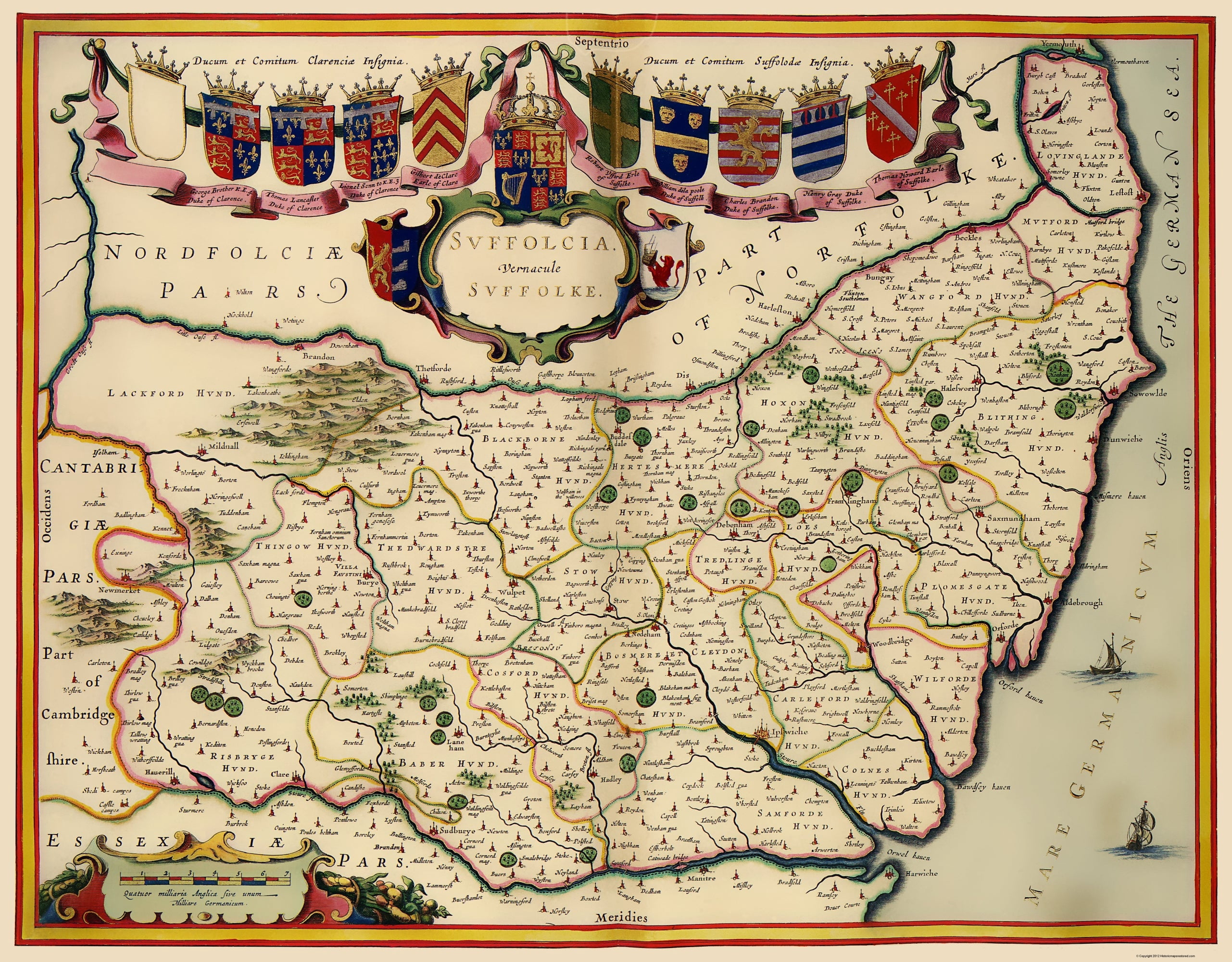 Historic Map - Suffolk County England - Blaeu 1646 - 23 x 29.46 ...