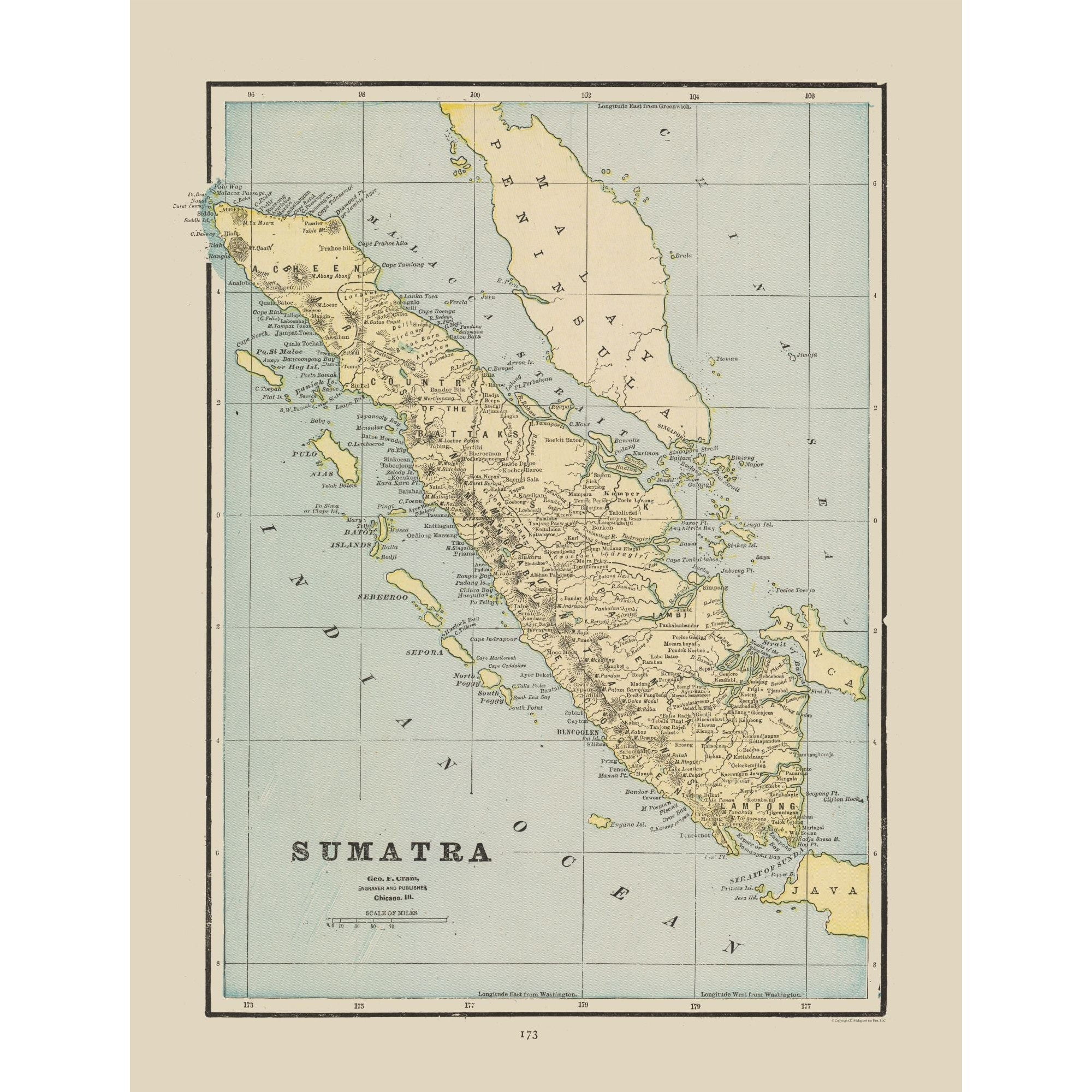 Historic Map - Sumatra - Cram 1892 - 23 x 30.19 - Vintage Wall Art ...
