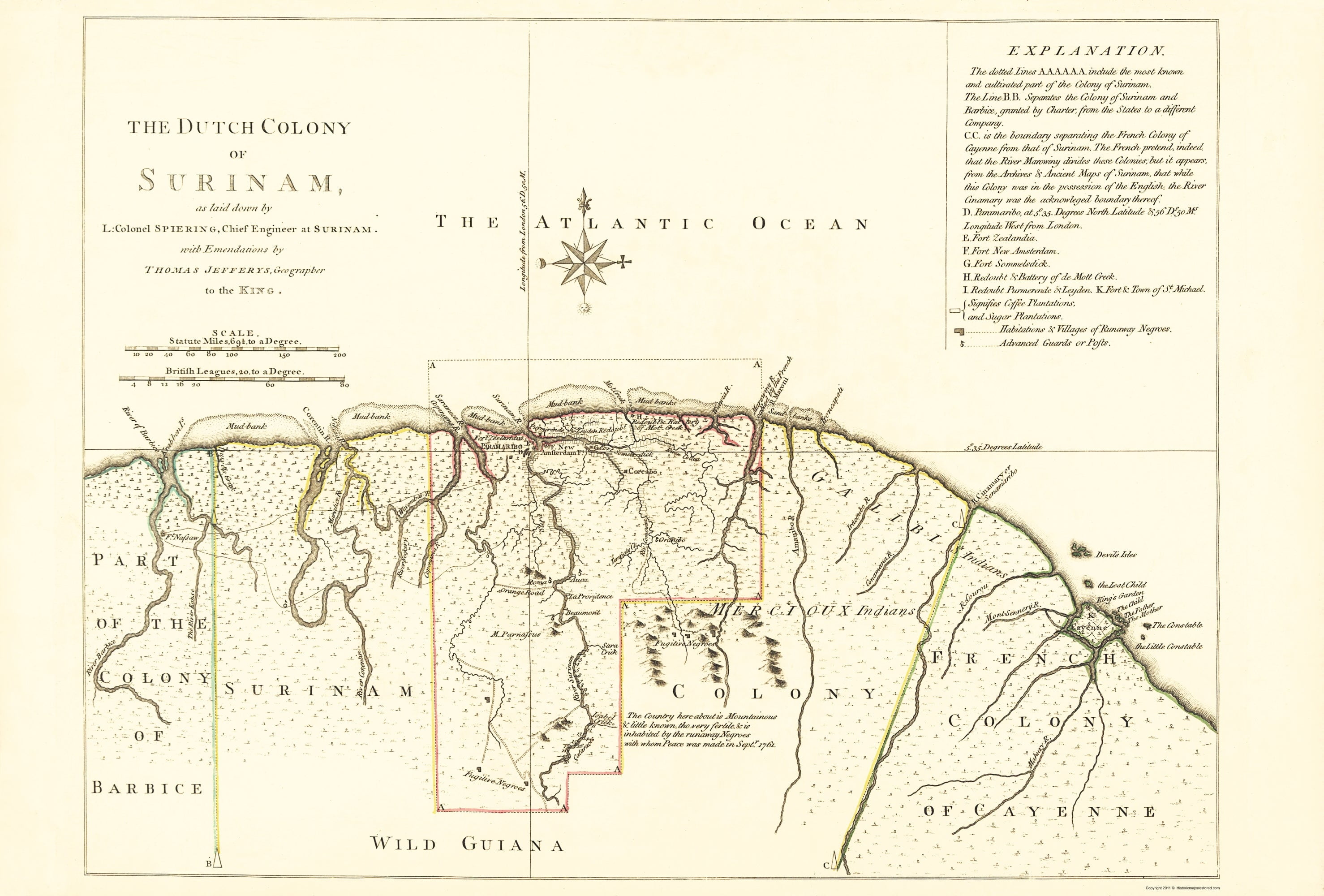 Historic Map - Surinam Dutch Colony - Jefferys 1771 - Vintage Wall Art ...