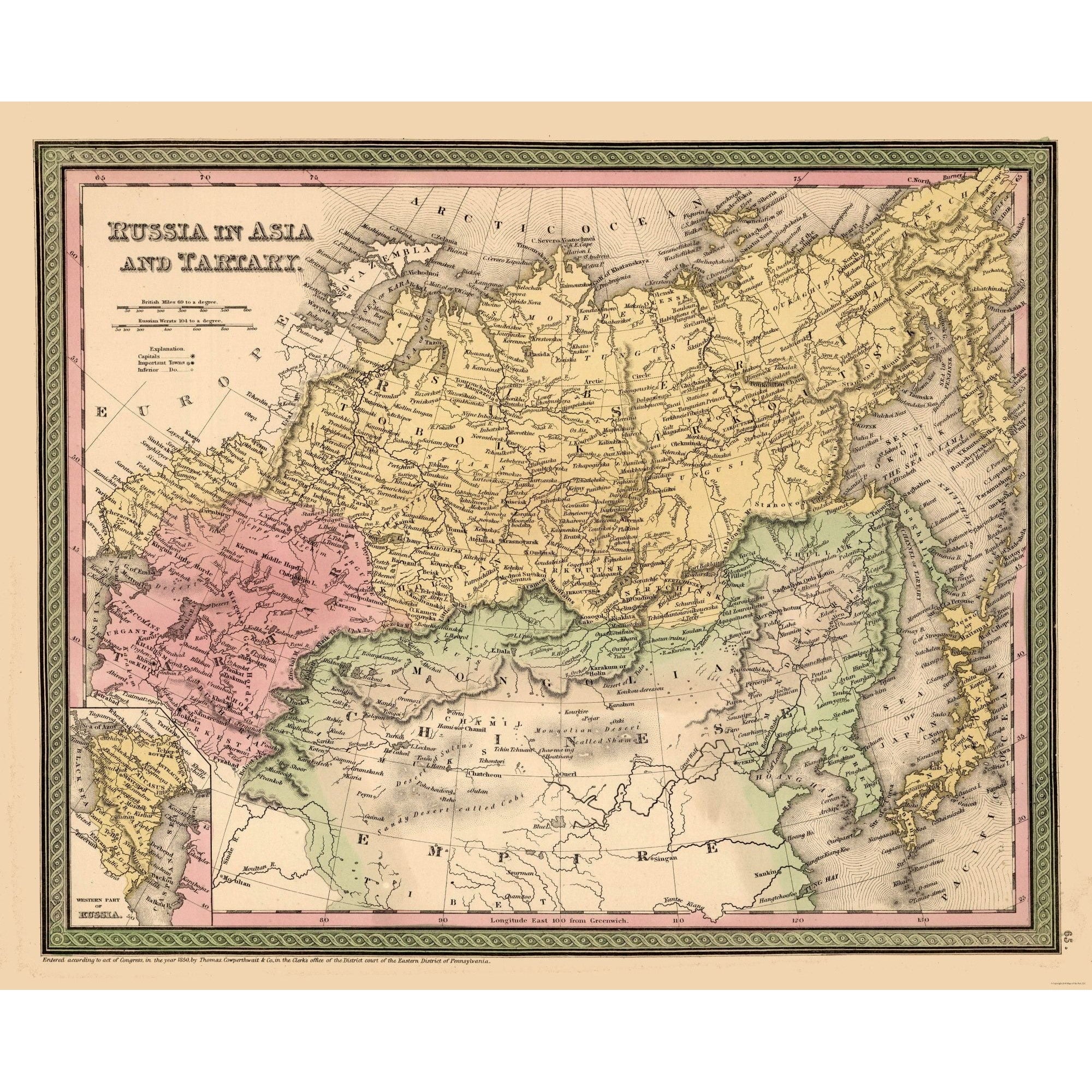 Historic Map - Tartary Russia - Cowperthwait 1850 - 28.27 x 23 ...