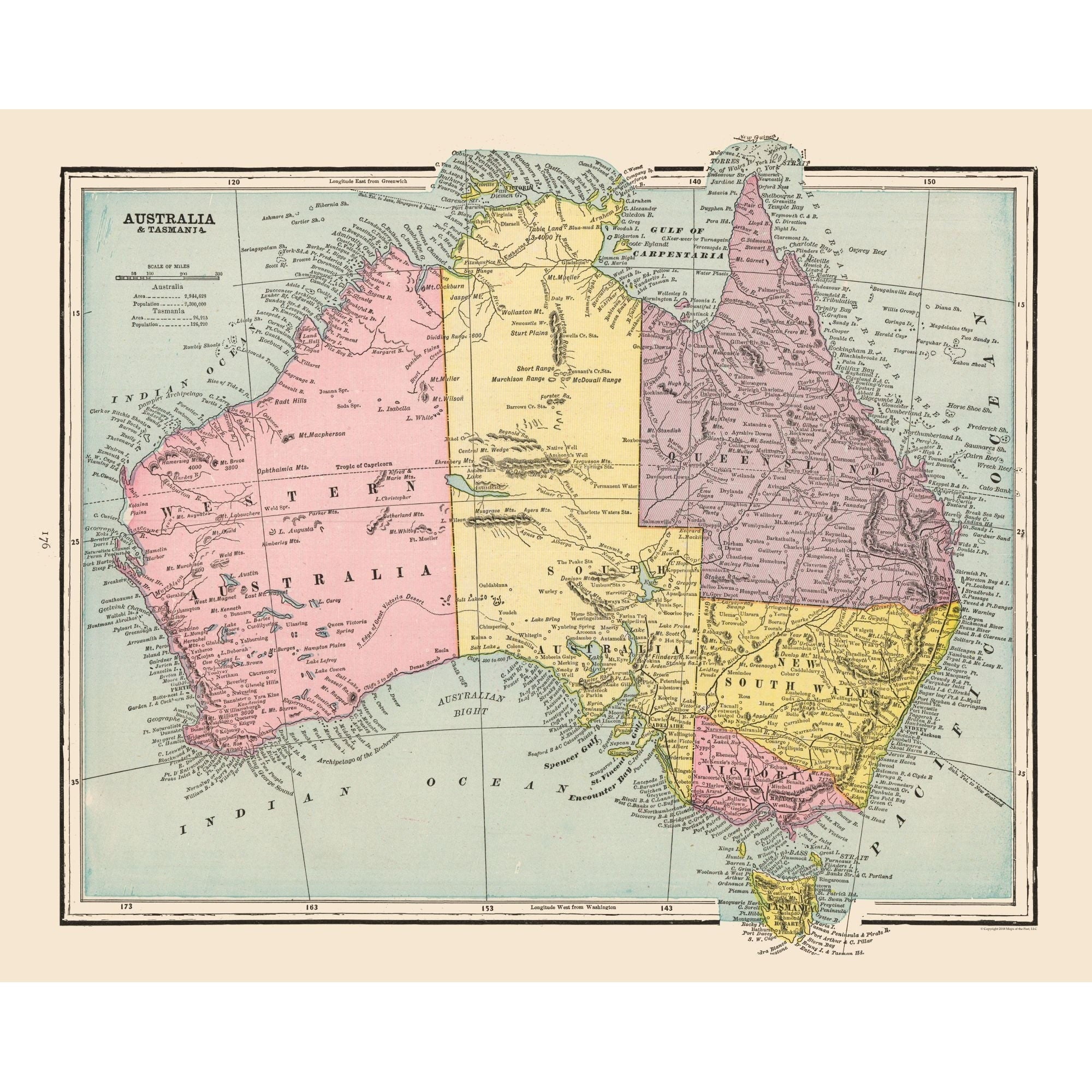 Historic Map - Tasmania Australia - Cram 1892 - 28.77 x 23 - Vintage ...