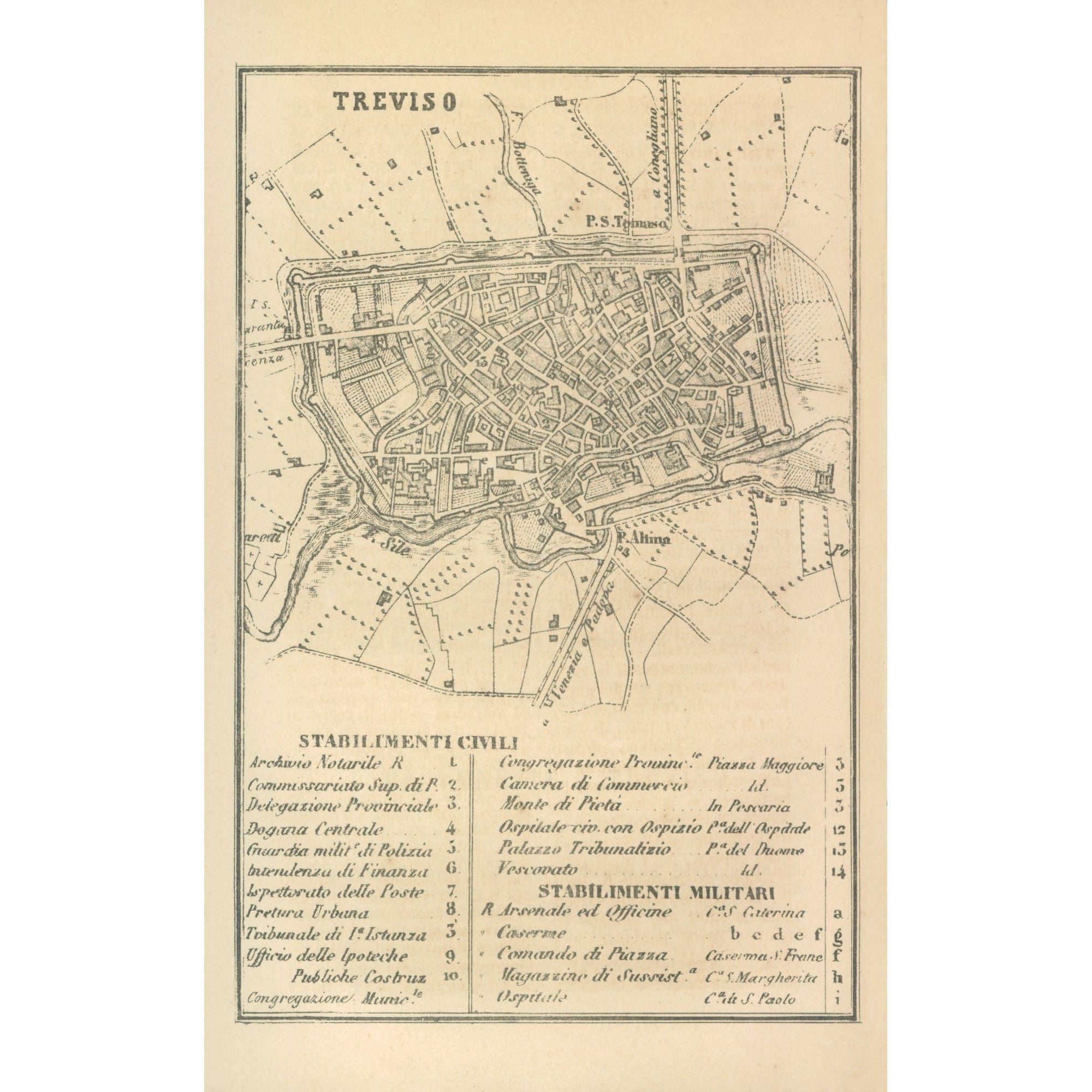 Historic Map - Treviso Italy - Castro 1870 - 23 x 36.78 - Vintage Wall ...