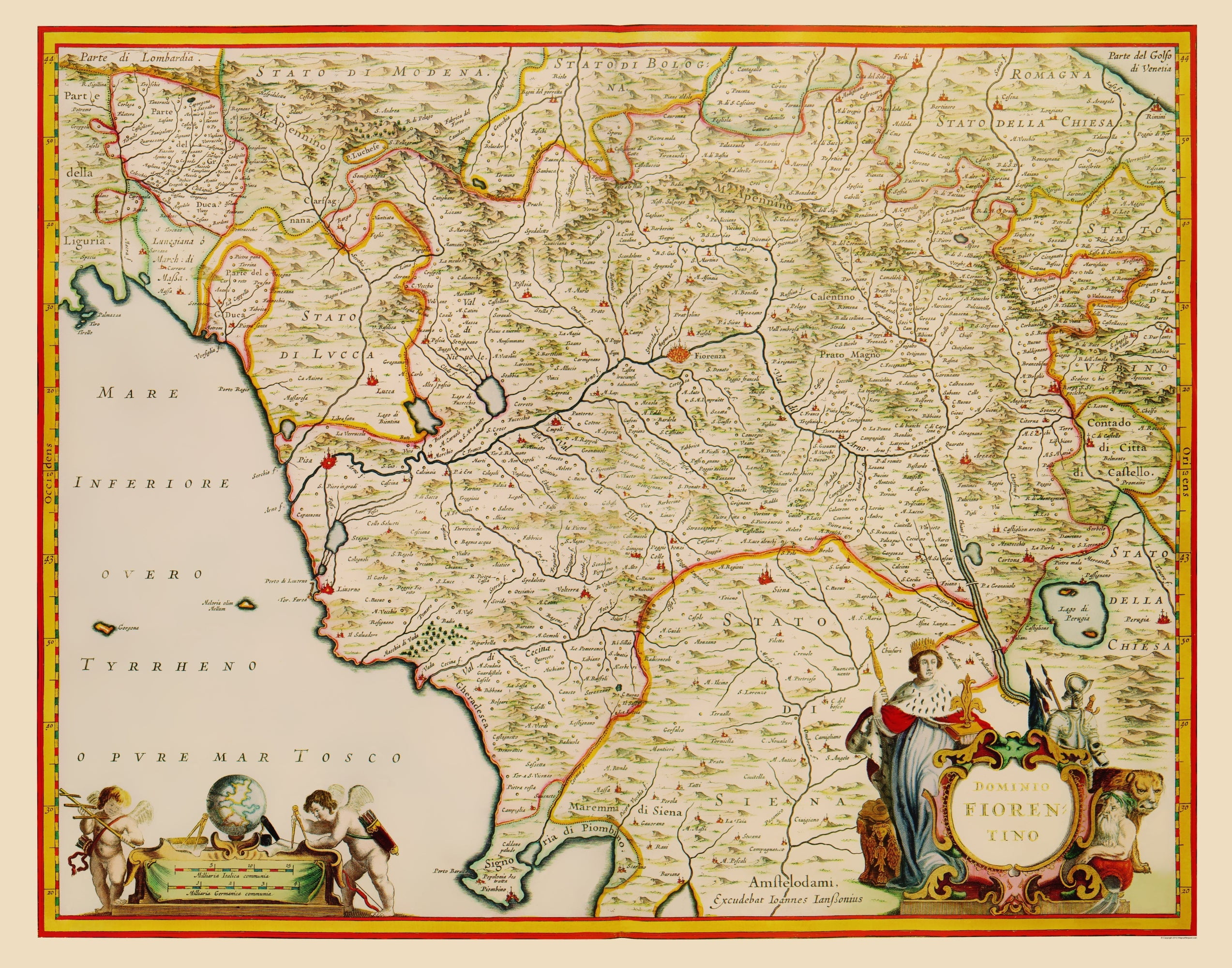 Historic Map - Tuscany Region Italy - Blaeu 1635 - 23 x 29.28 - Vintage ...
