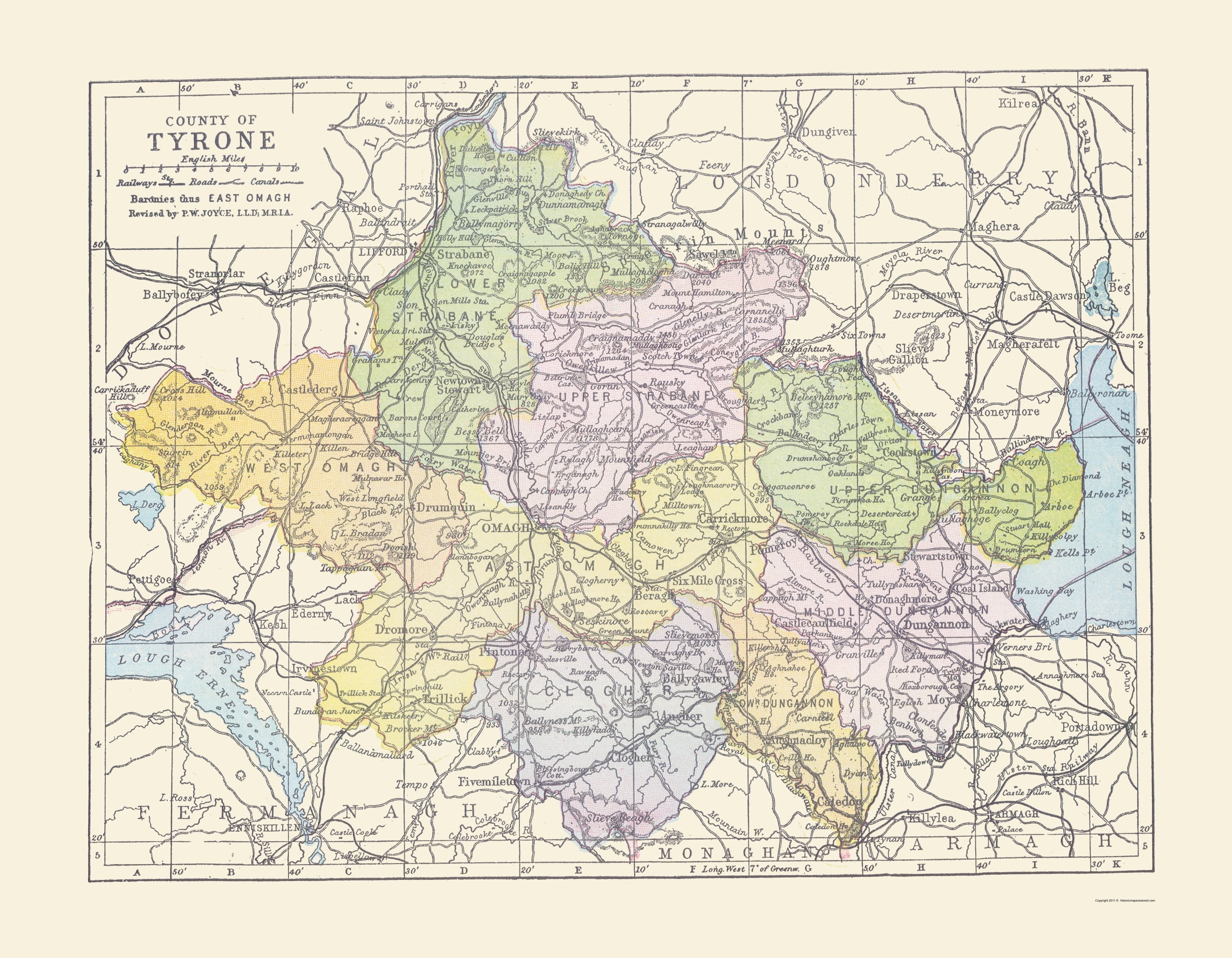 Historic Map - Tyrone County Ireland - Bartholomew 1882 - Vintage Wall ...