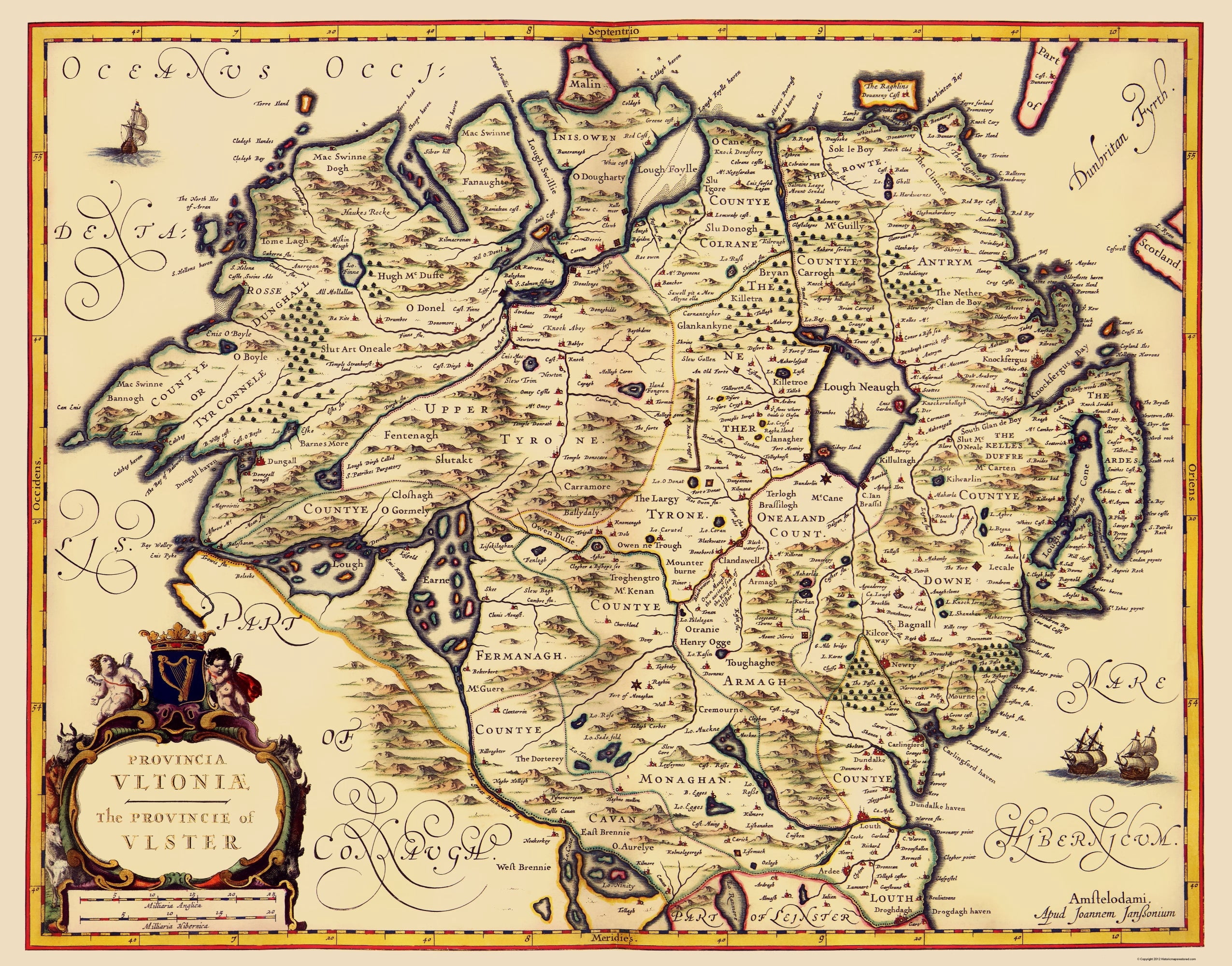 Historic Map - Ulster Province Ireland - Jansson 1646 - 23 x 29.33 ...