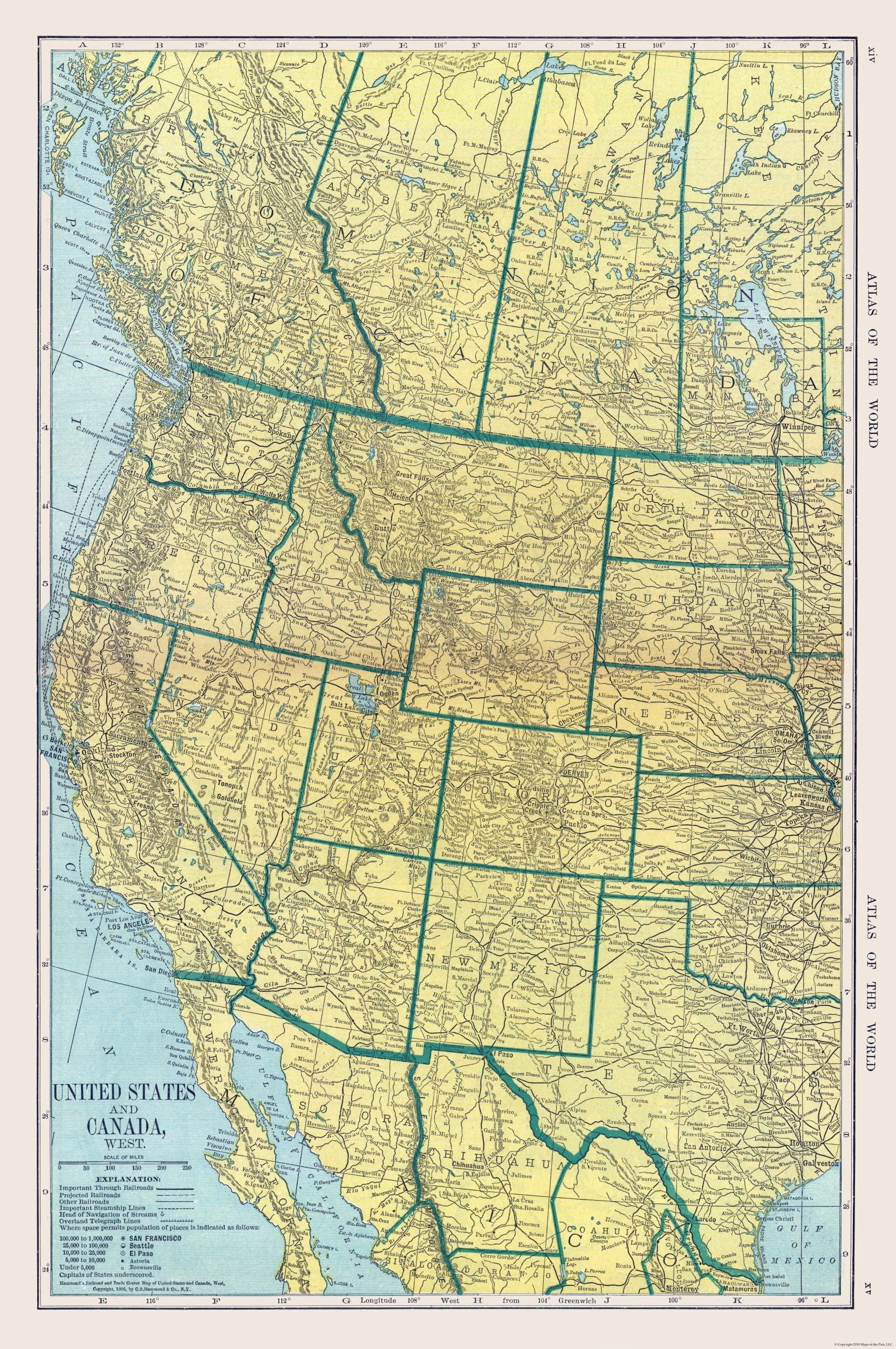 Historic Map - United States Canada Mexico West - Hammond 1910 ...