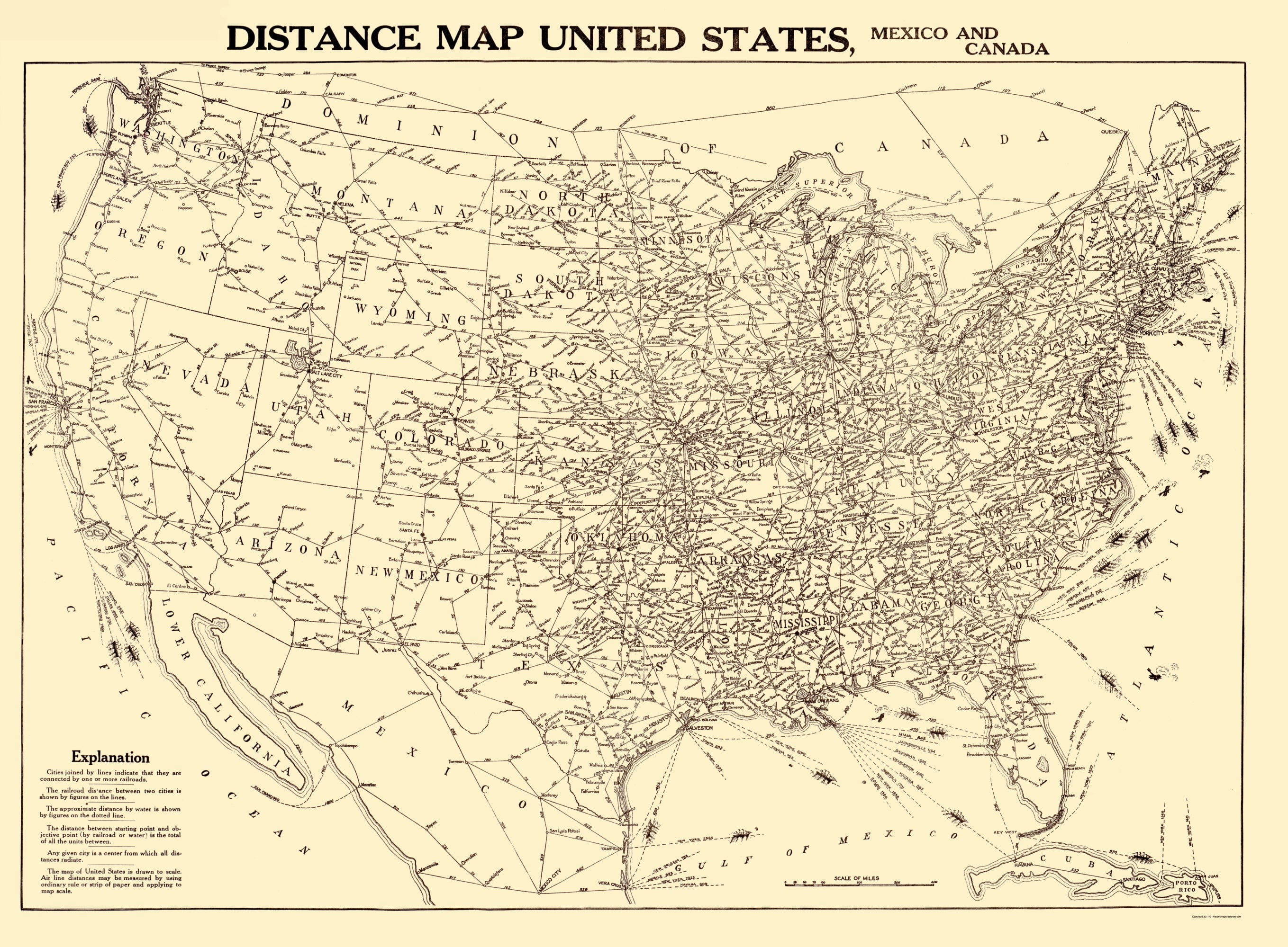 Historic Map - United States Mexico Canada Distance - Gallup 1919 - 23 ...