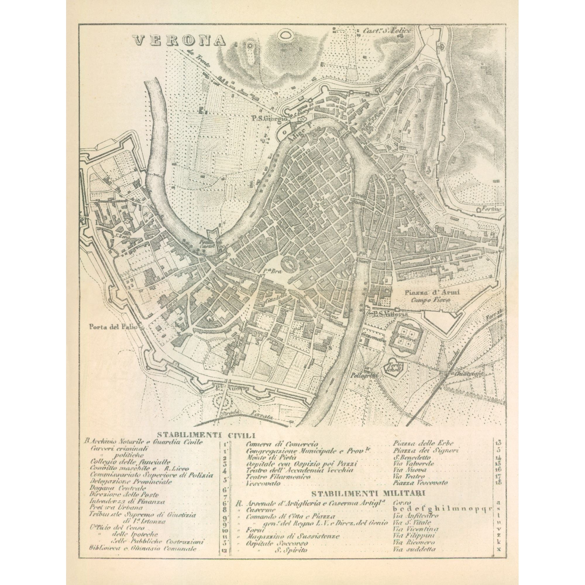 Historic Map - Verona Italy - Castro 1870 - 23 x 29.73 - Vintage Wall ...