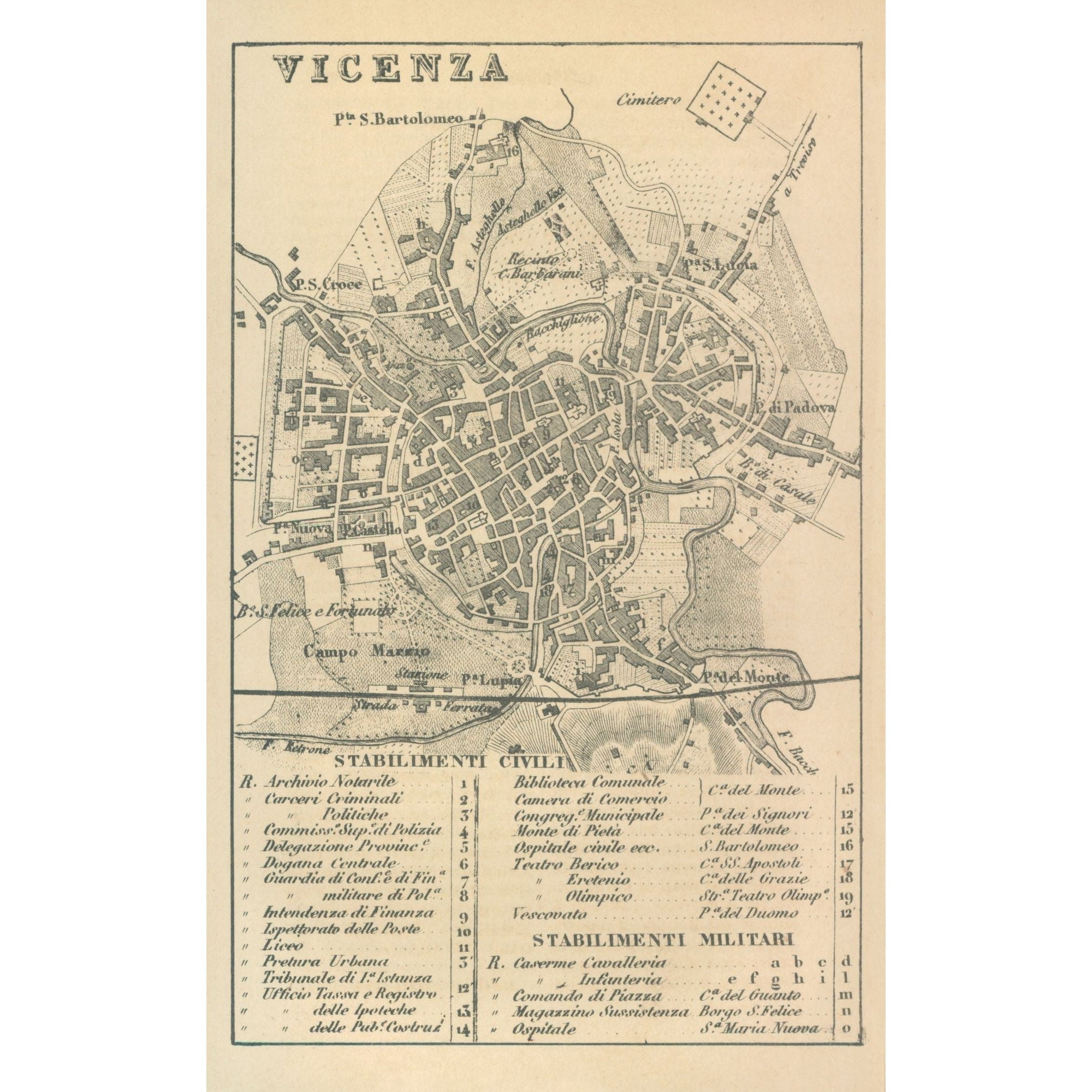 Historic Map - Vicenza Italy - Castro 1870 - 23 x 36.99 - Vintage Wall ...