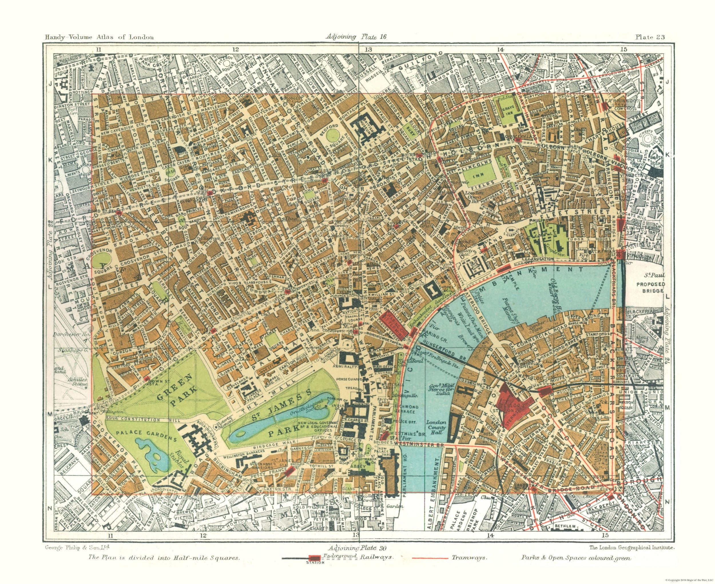Historic Map - Victoria Embankment London England - Philip 1904 - 28.16 ...