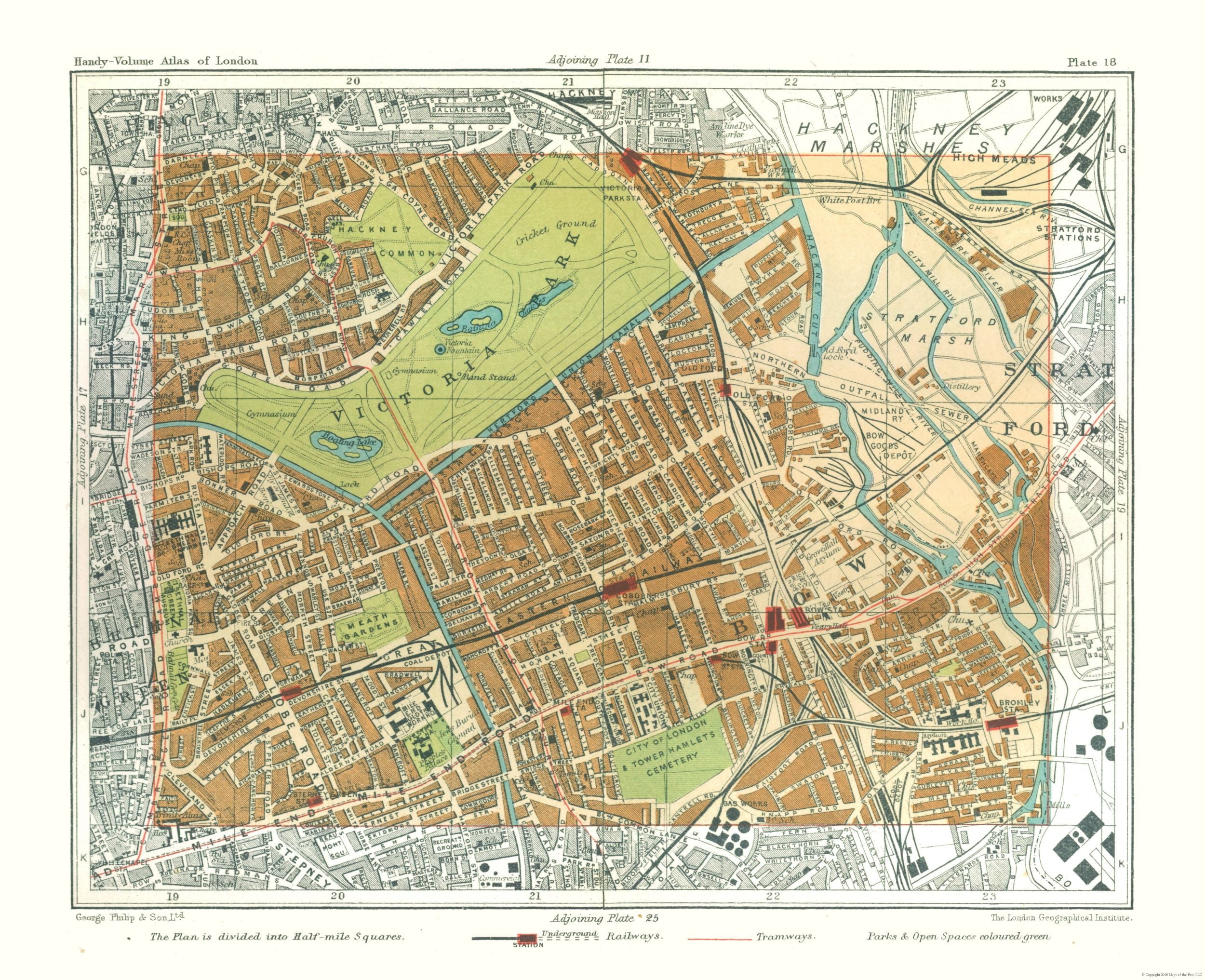 Historic Map - Victoria Park London England - Philip 1904 - 28.29 x 23 ...