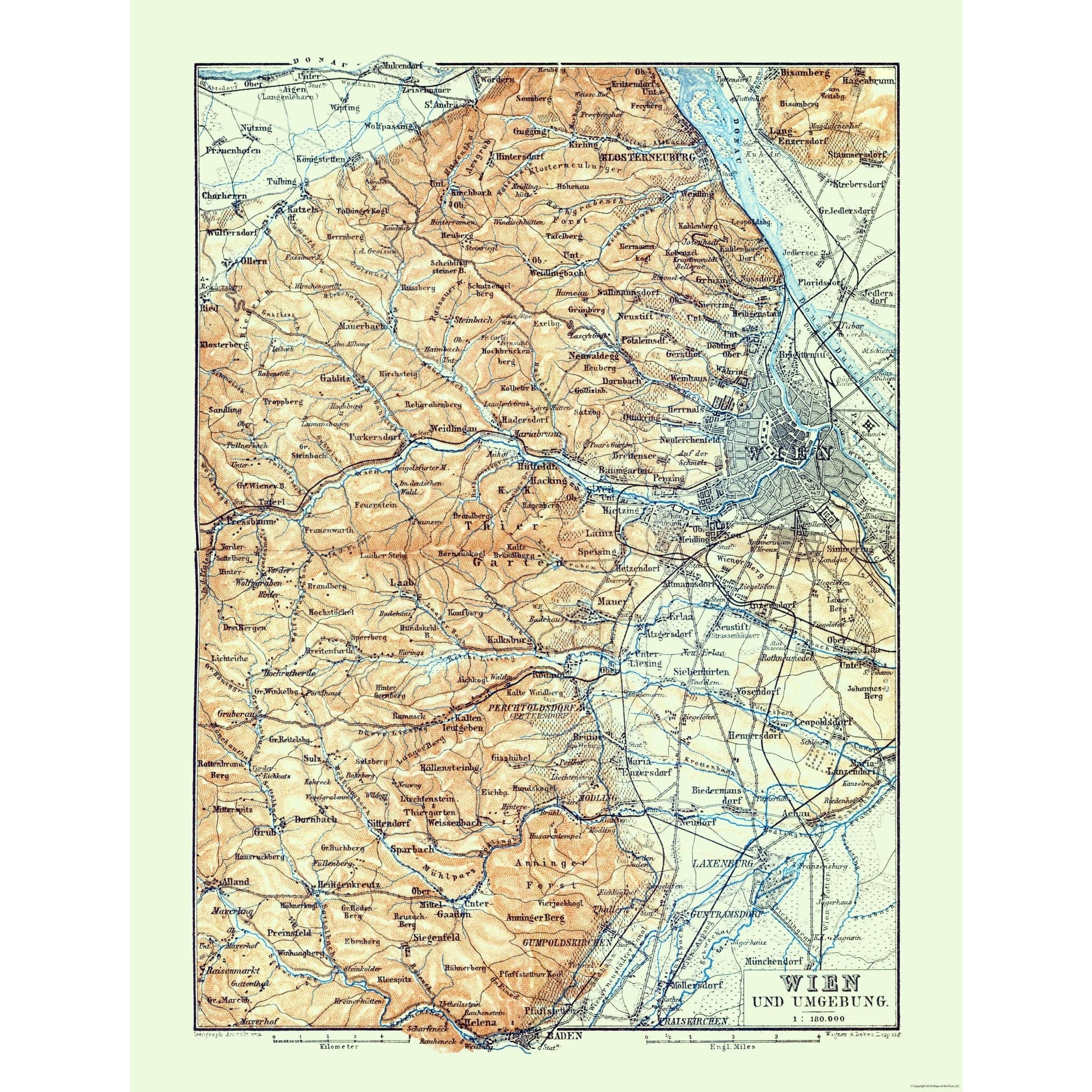 Historic Map - Vienna Austria Vicinity - Baedeker 1896 - Vintage Wall ...