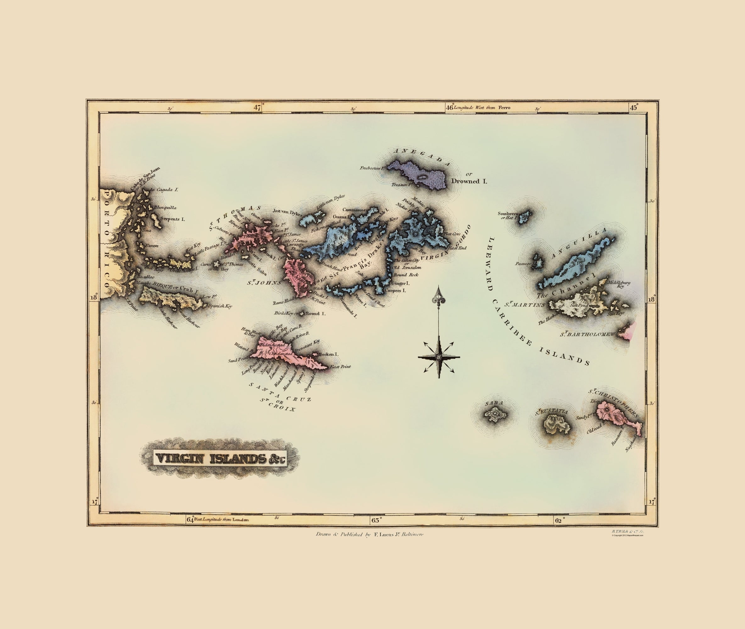 Historic Map - Virgin Islands - Lucas 1823 - 23 x 27.24 - Vintage Wall ...