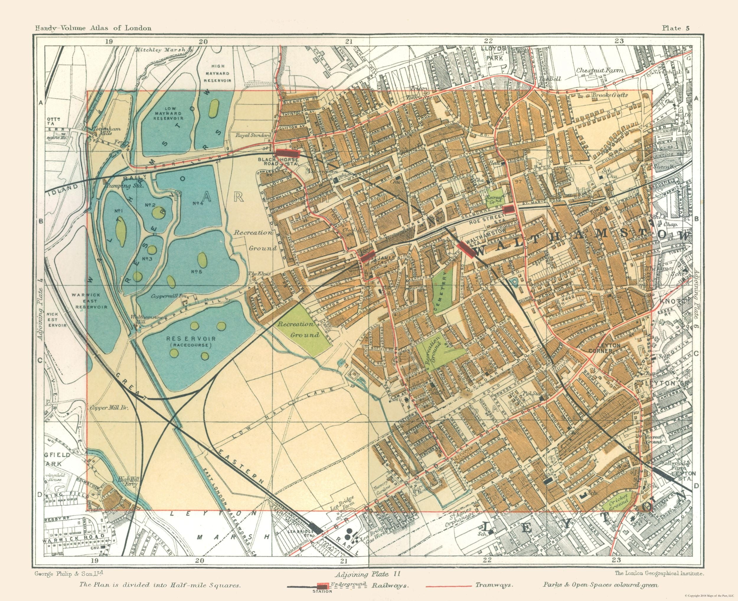 Historic Map - Walthamstow London England - Philip 1904 - 28.28 x 23 ...