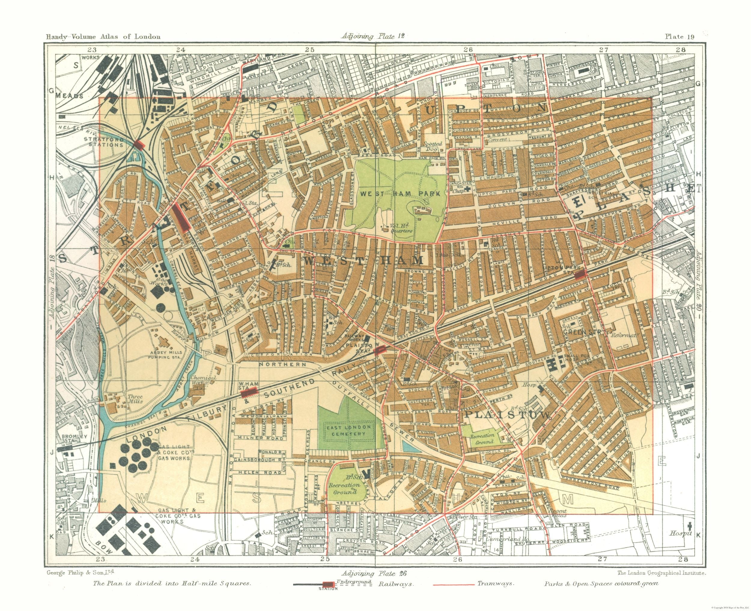 Historic Map - West Ham London England - Philip 1904 - 28.28 x 23 ...