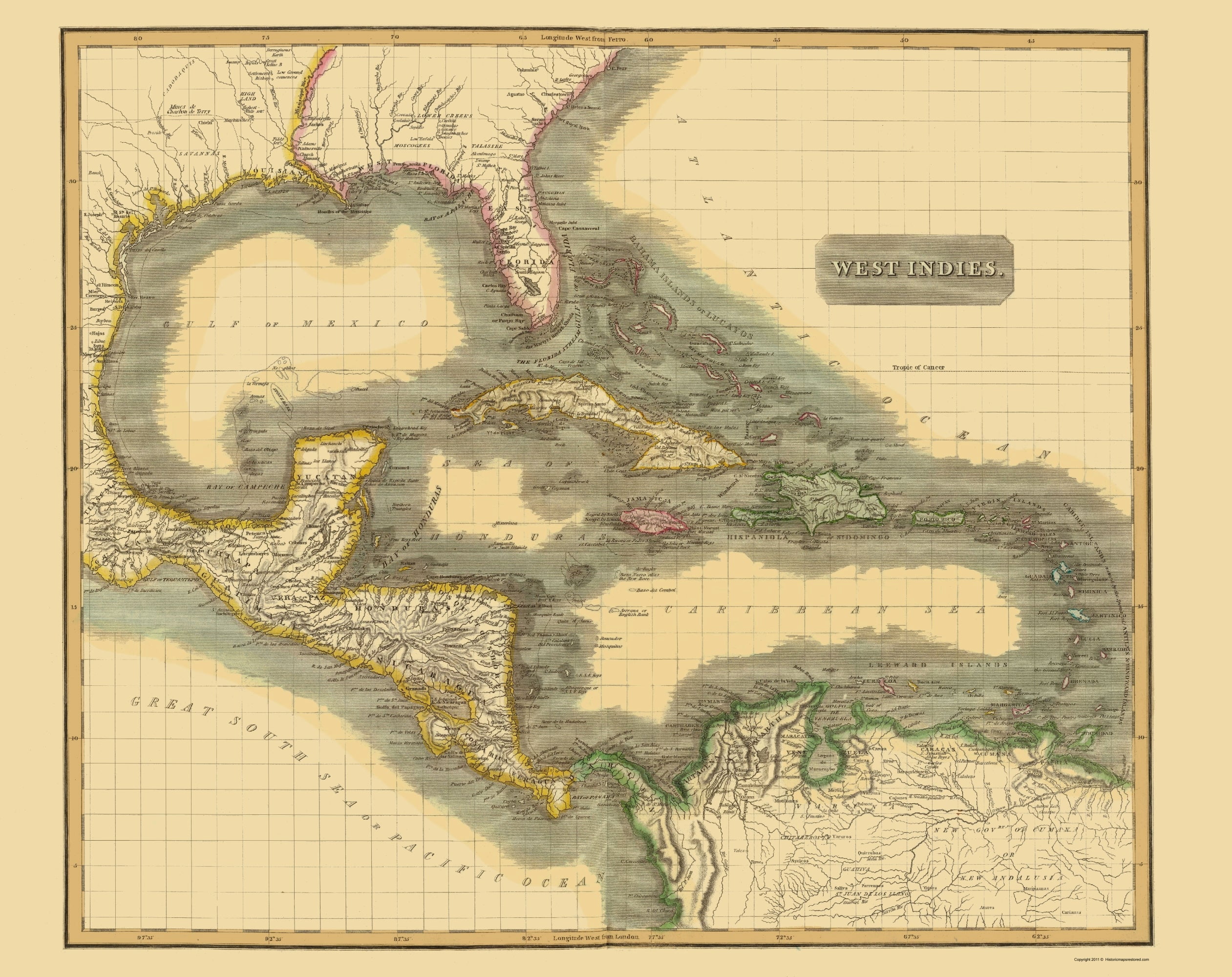 Historic Map - West Indies - Thomson 1814 - Vintage Wall Art - Walmart.com