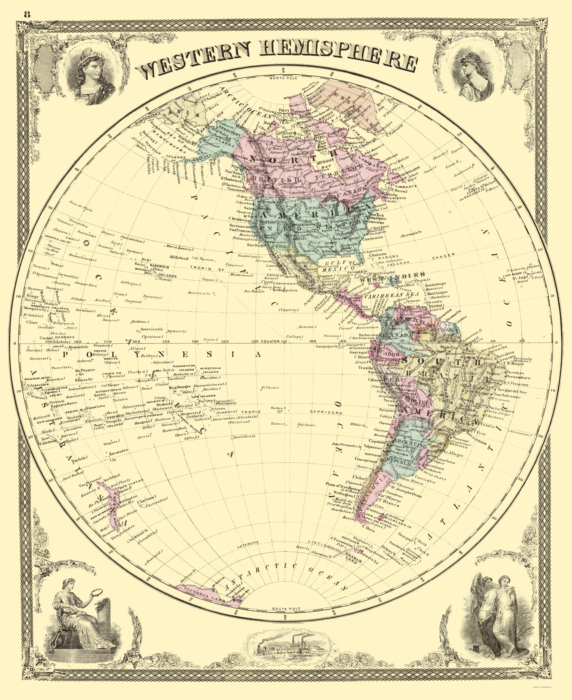 Historic Map - Western Hemisphere - Baskin 1876 - 23 x 28.10 - Vintage ...