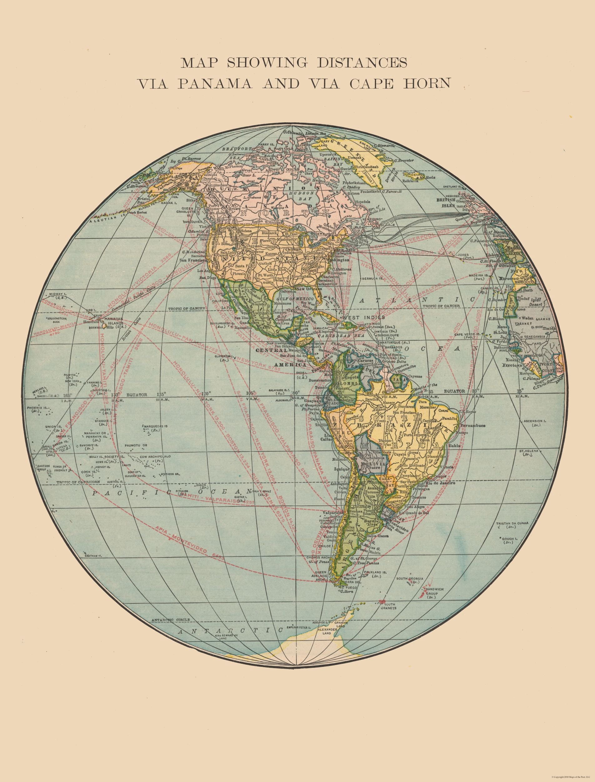 Historic Map - Western Hemisphere - Hammond 1910 - 23 x 30.21 - Vintage ...