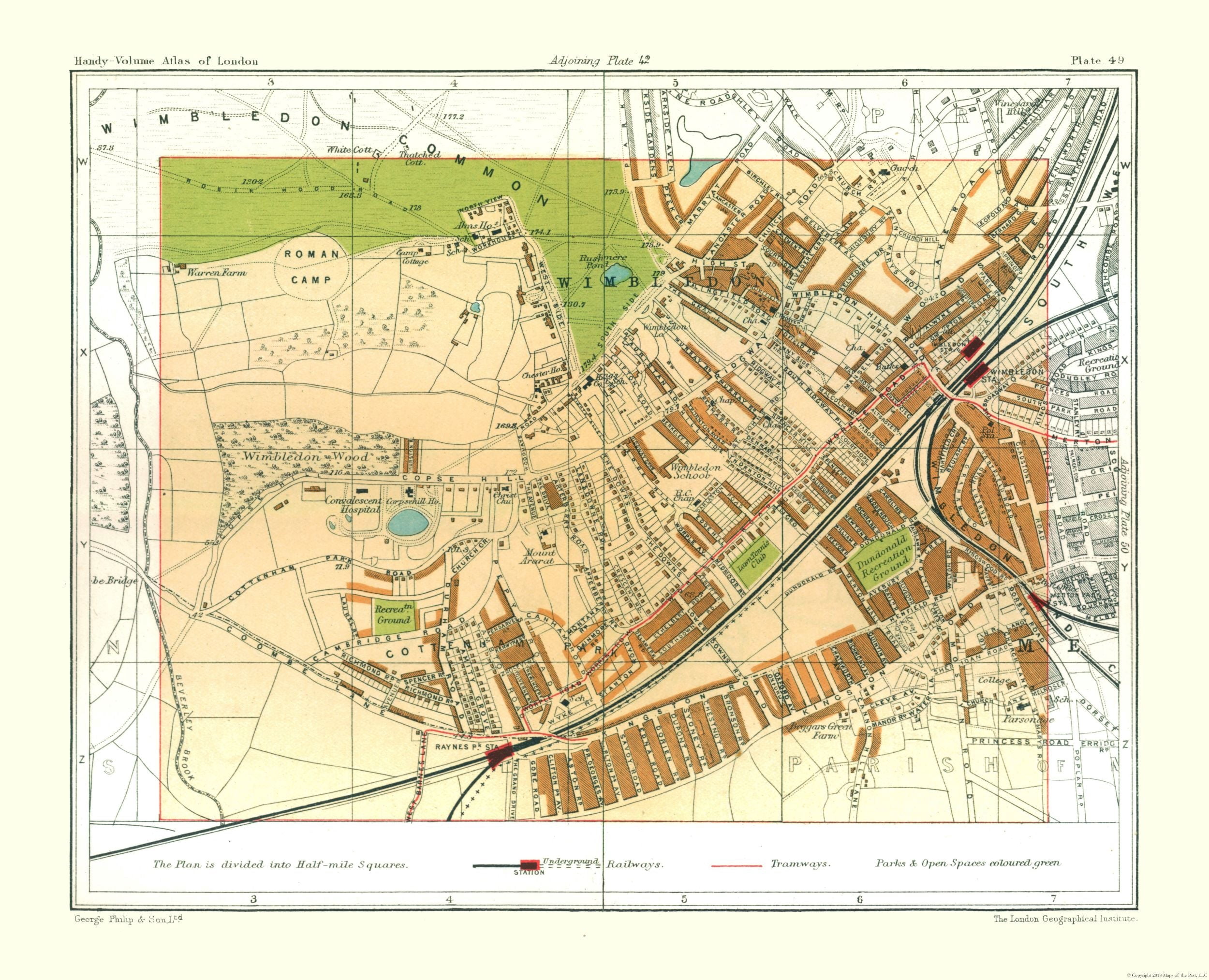 Historic Map - Wimbledon London England - Philip 1904 - 28.37 x 23 ...