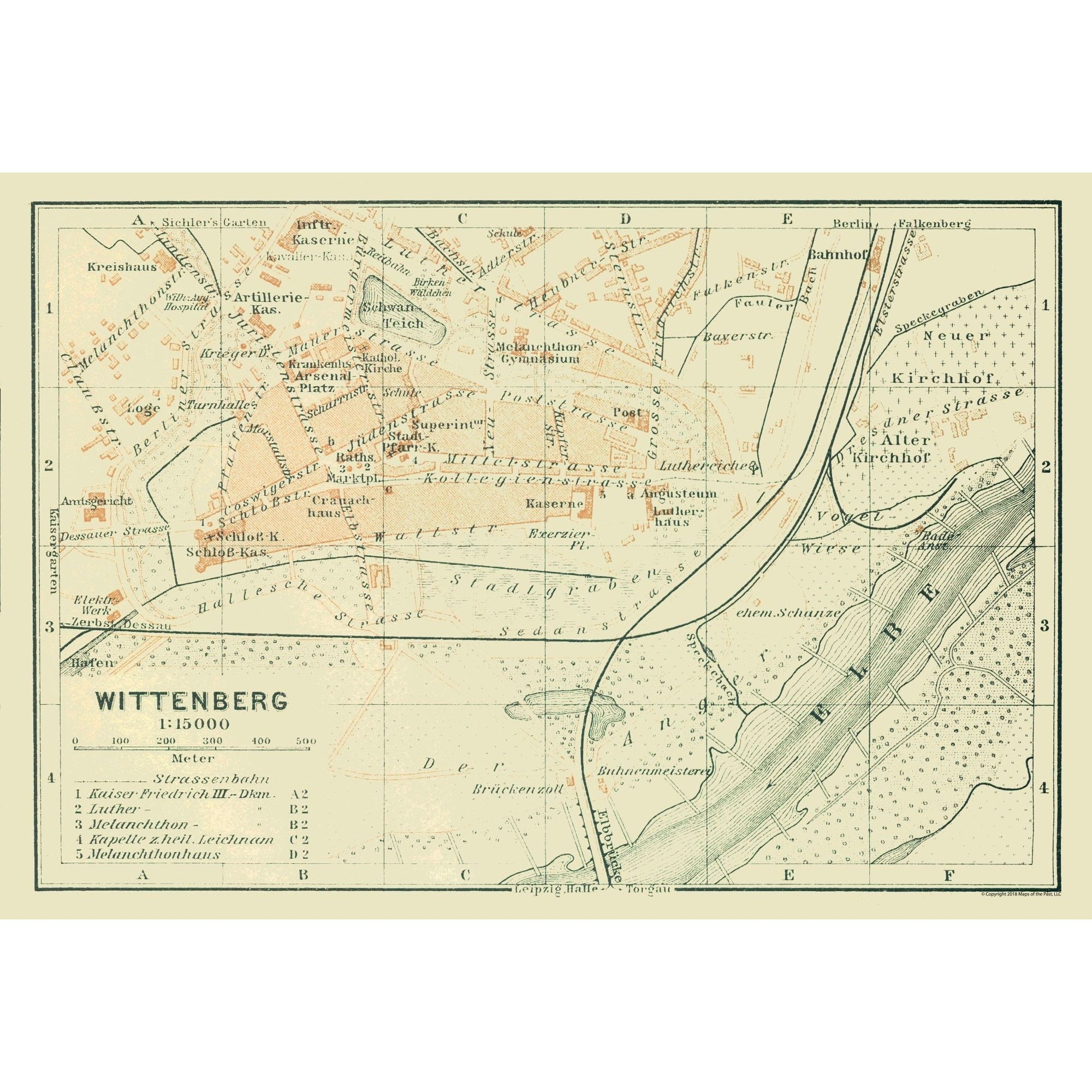 Historic Map - Wittenberg Germany - Baedeker 1914 - 33.63 x 23 ...