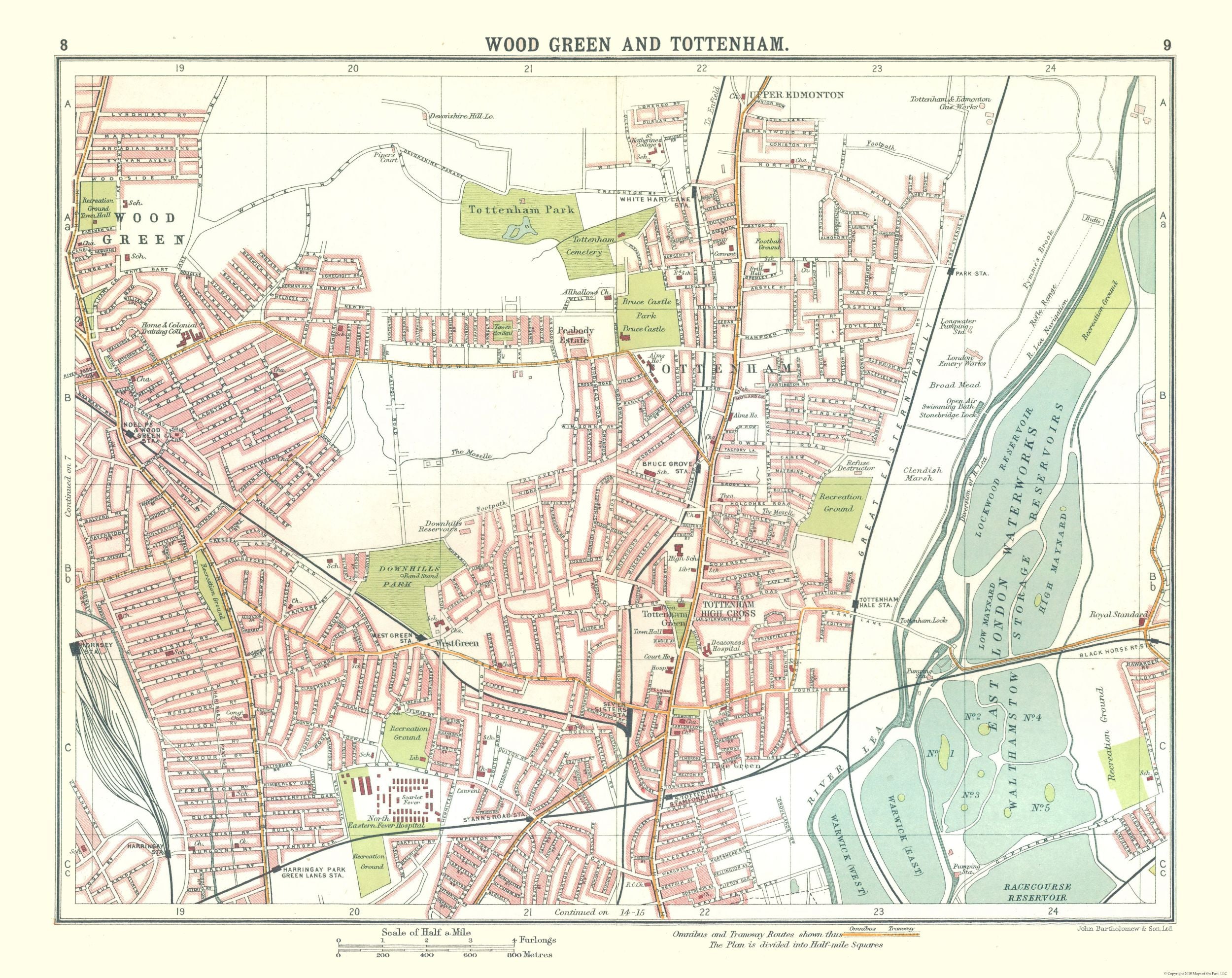 Historic Map - Wood Green Tottenham London - Bartholomew 1921 - 28.98 x ...