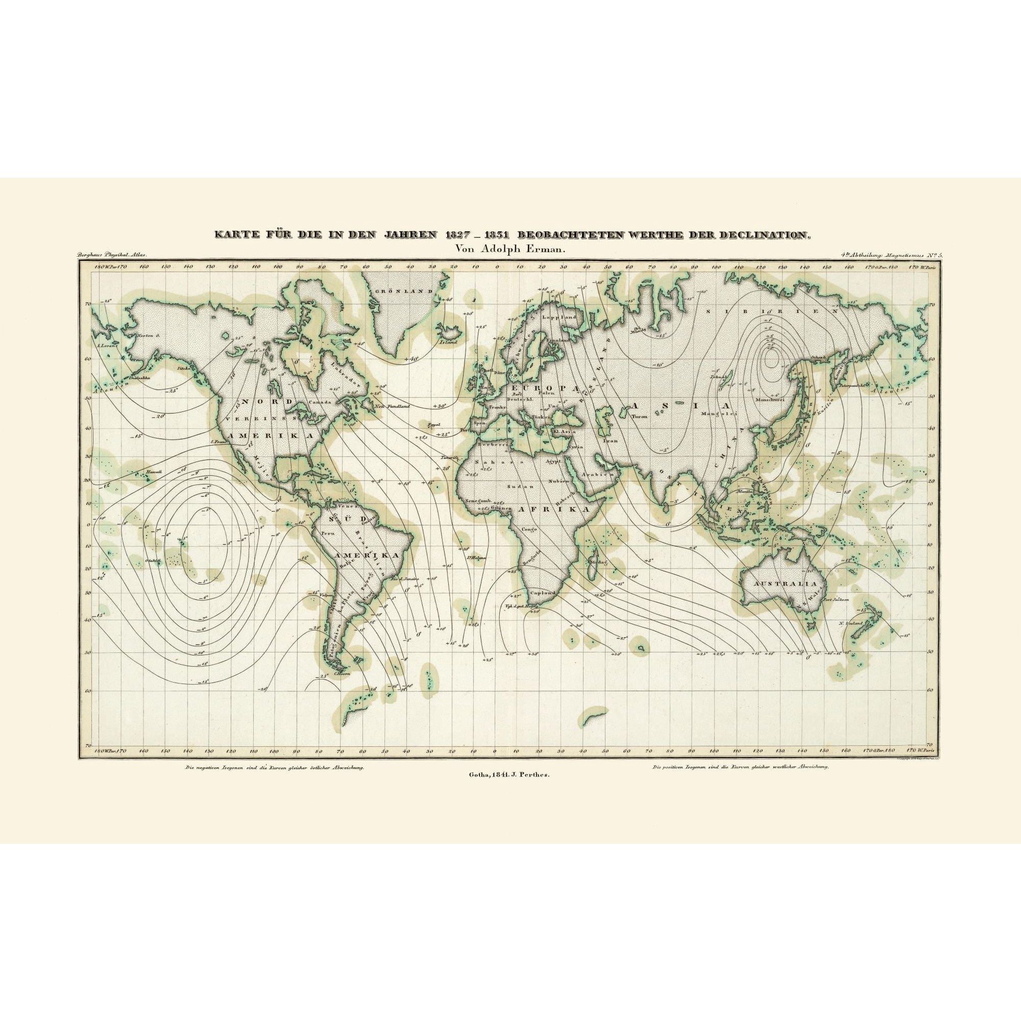 Historic Map - World 1827 to 1831 - Erman 1841 - 35.26 x 23 - Vintage ...
