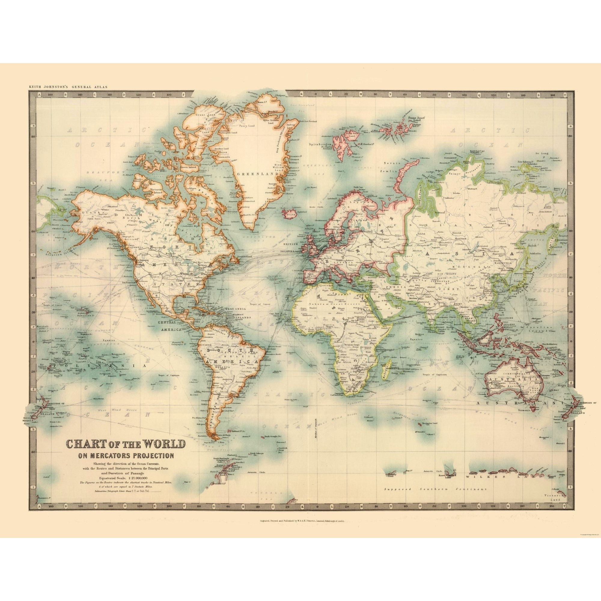 Historic Map - World Chart - Johnson - 29.11 x 23 - Vintage Wall Art ...