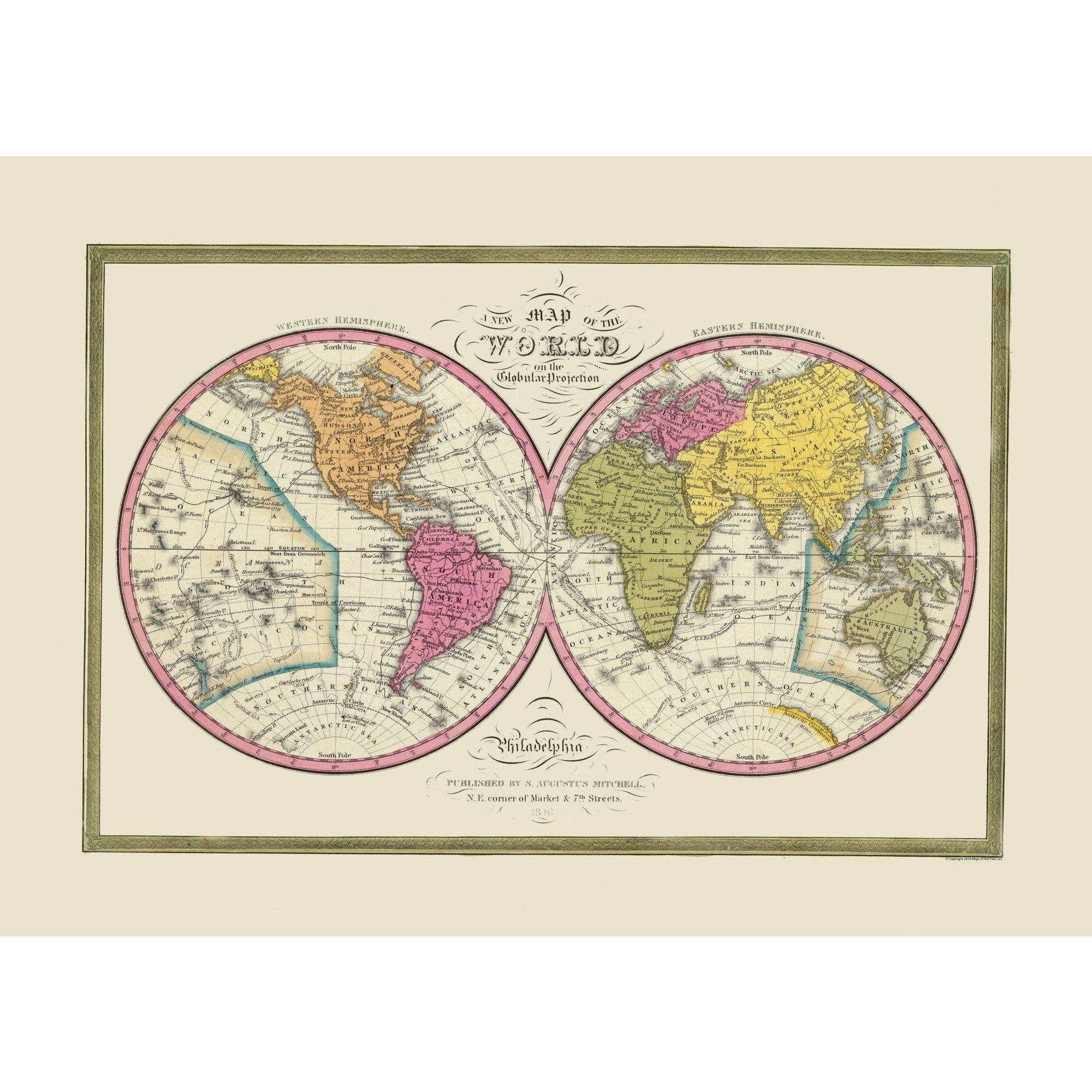 Historic Map - World Globular Projection - Mitchell 1846 - 32.19 x 23 ...