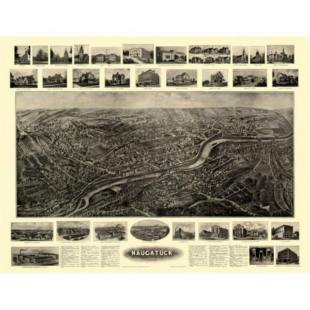 Historic Map of Naugatuck Connecticut 1906 New Haven County Poster ...