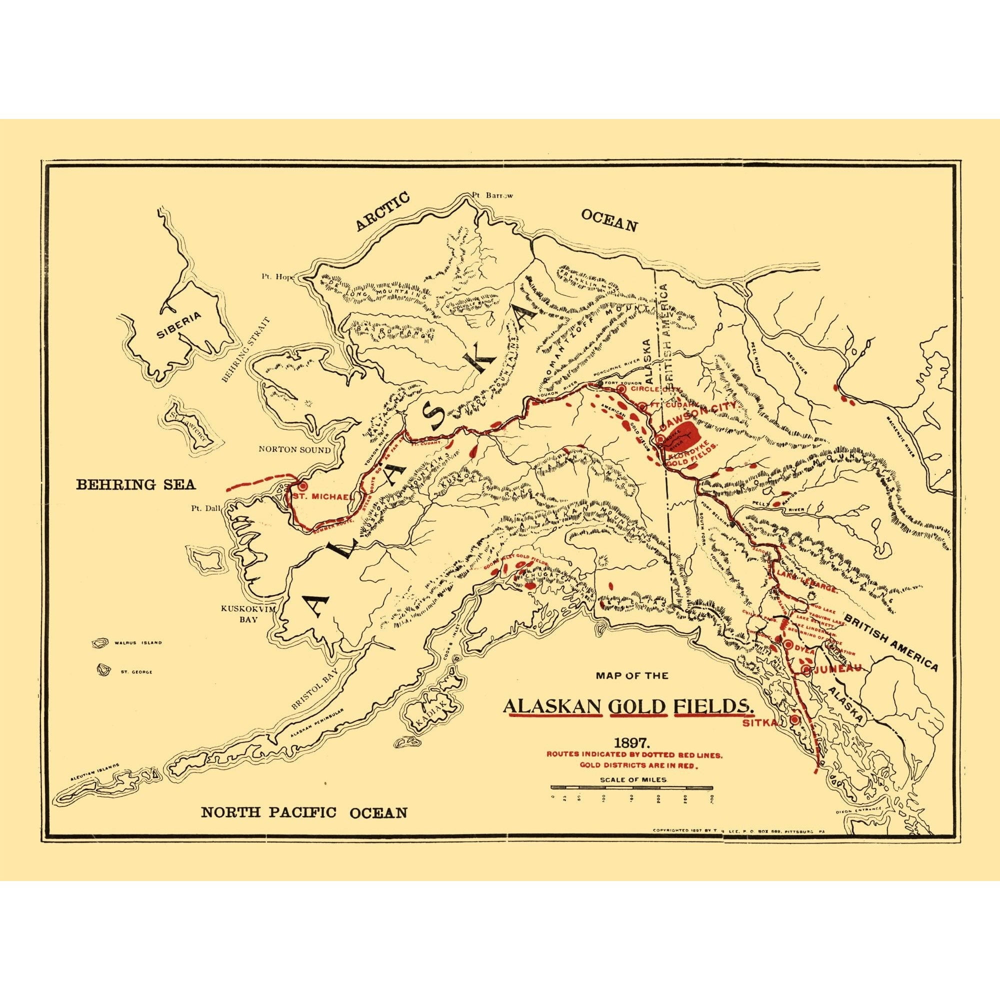 Historic Mine Map - Alaska Gold Fields - Lee 1897 - 30.19 x 23 ...