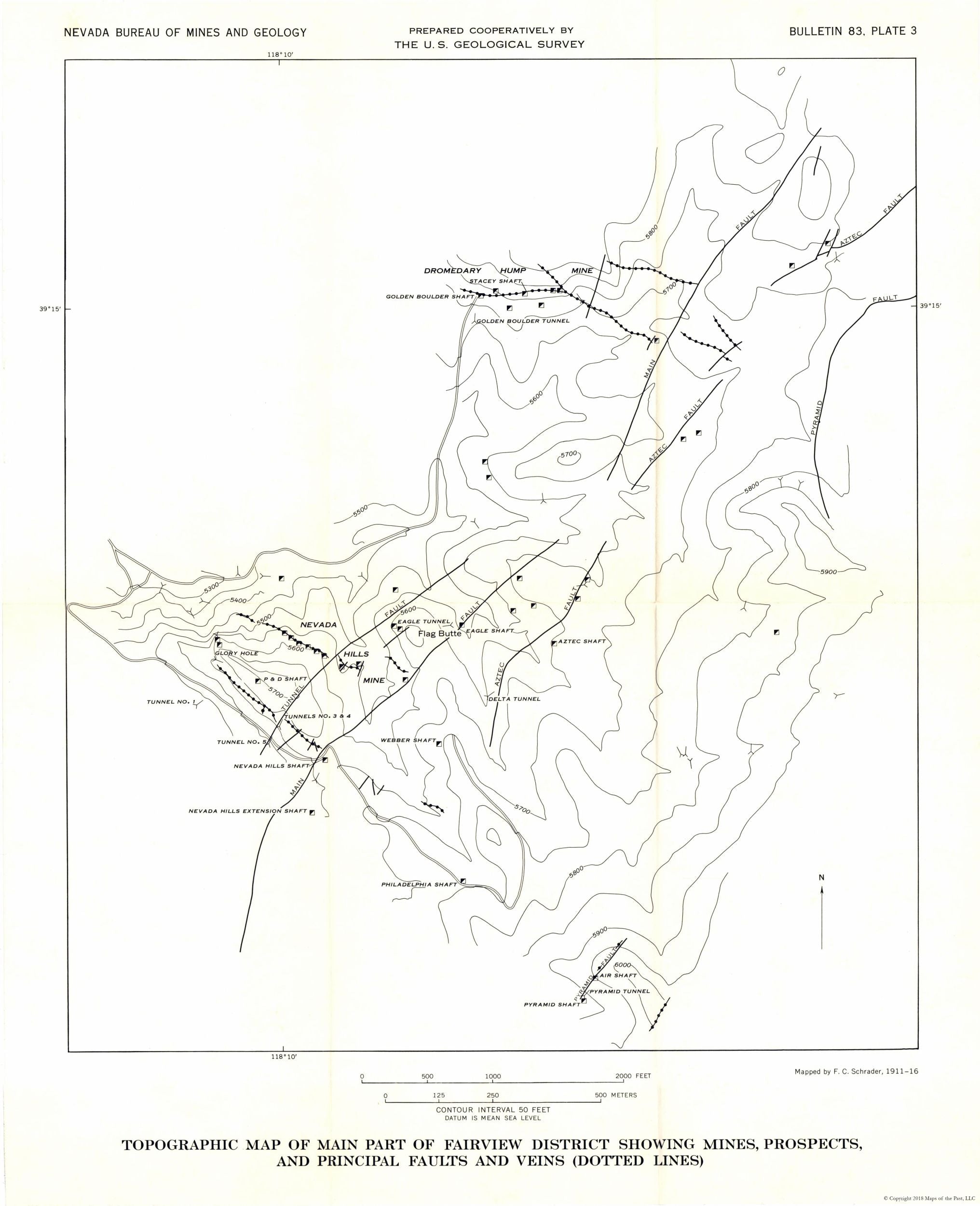 Historic Mine Map - Nevada Fairview District Mines Prospect Veins ...