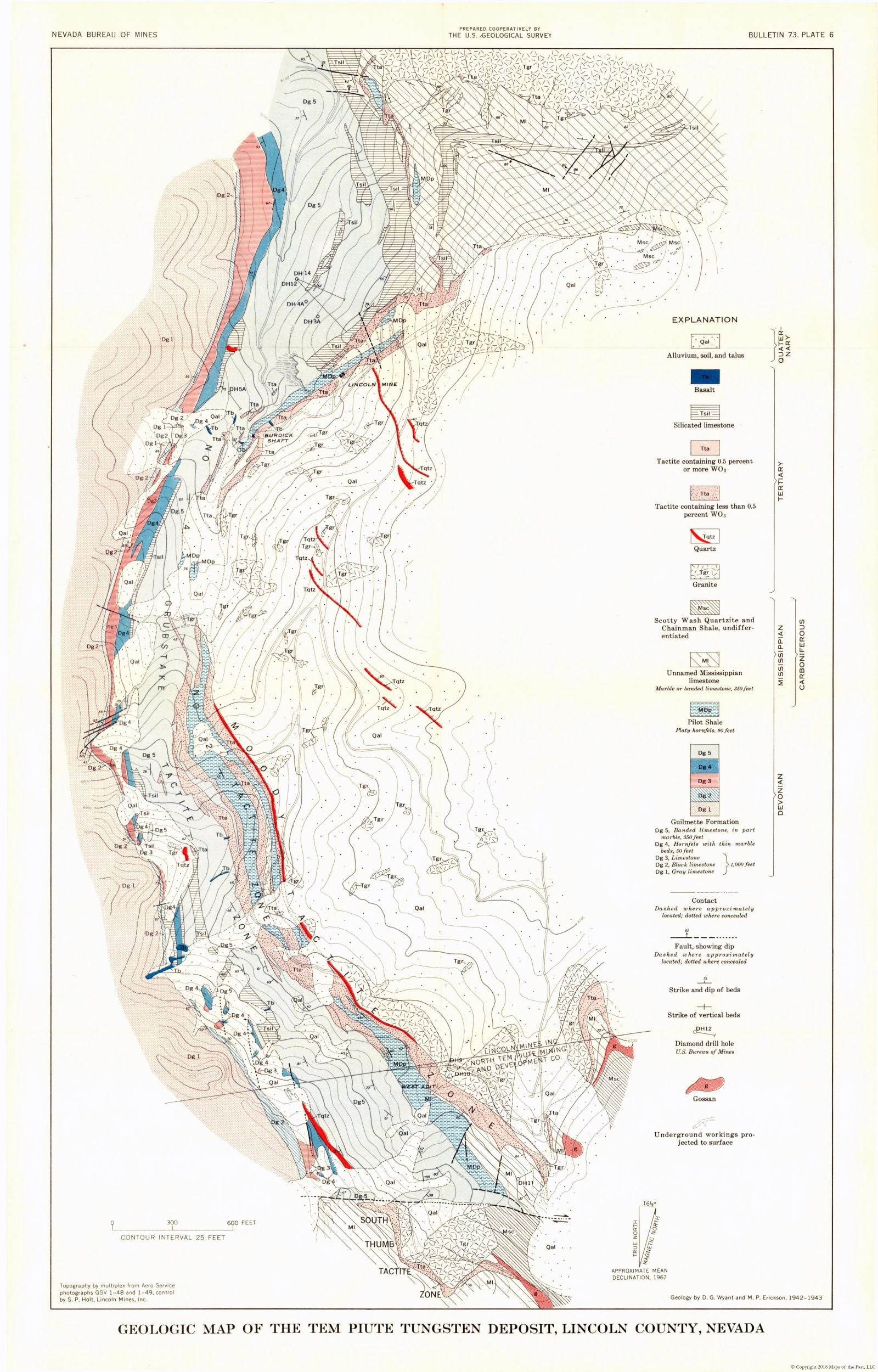 Historic Mine Map - Nevada Lincoln County Tungsten Mines - USGS 1942 ...