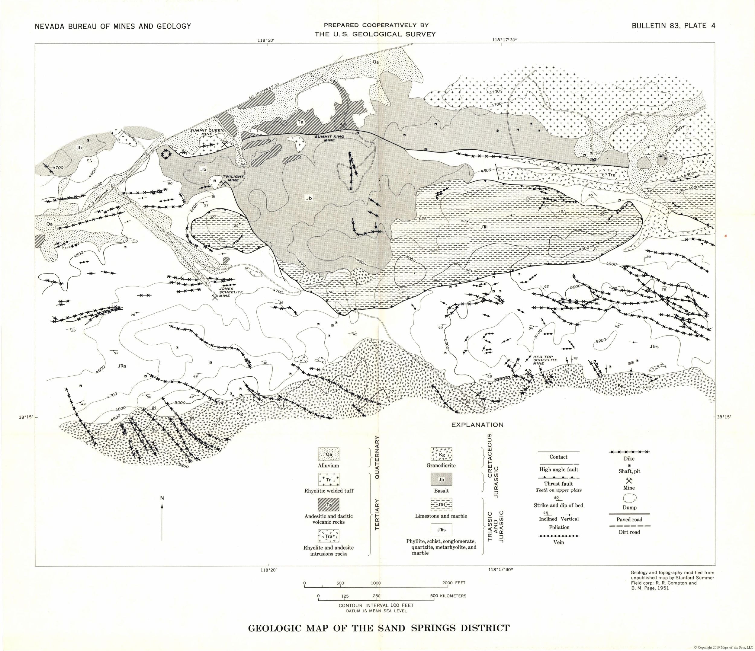 Historic Mine Map - Nevada Sand Springs District Mines - USGS 1951 - 26 ...