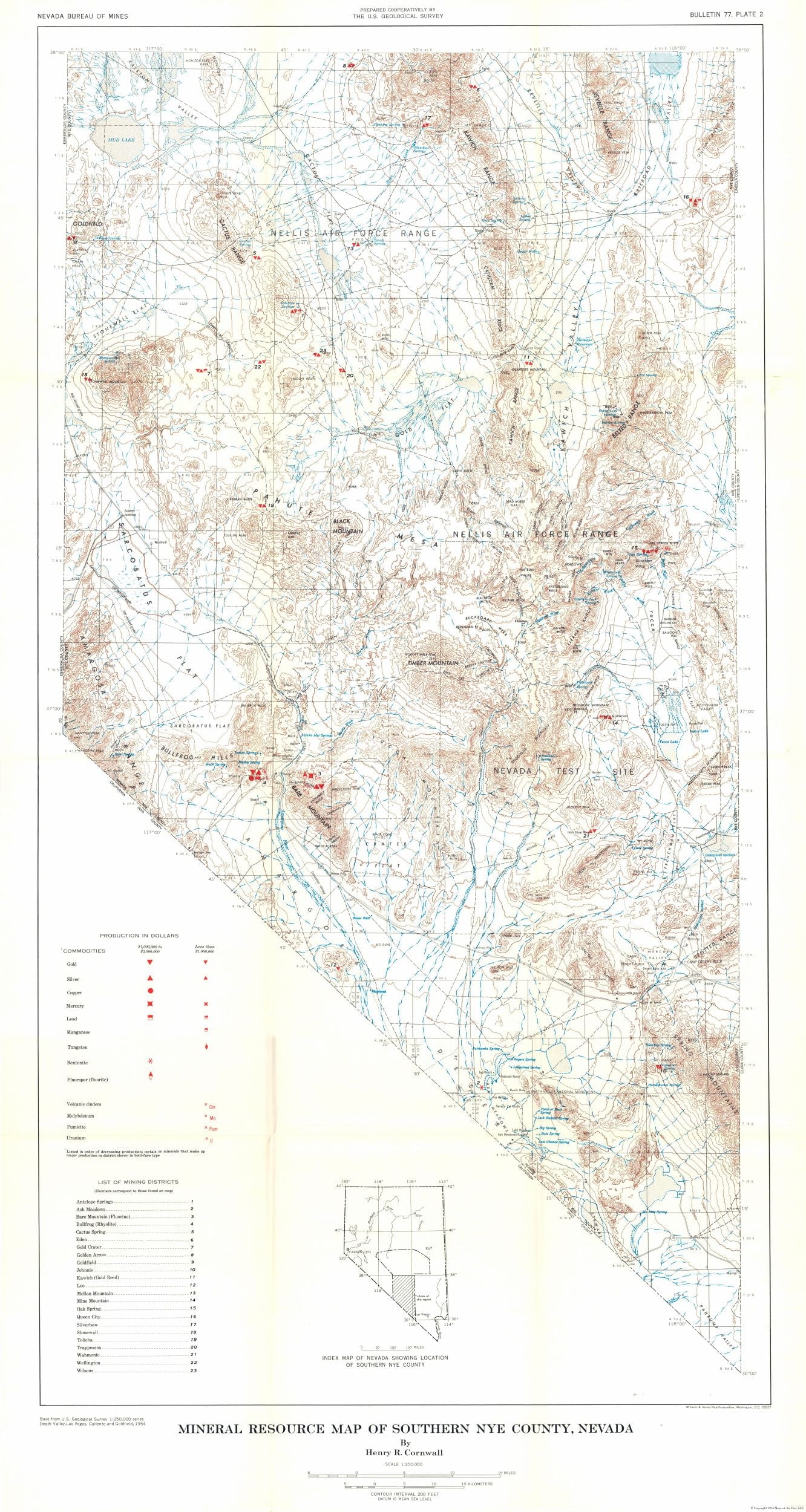 Historic Mine Map - Nevada Southern Nye County Minerals Mines ...