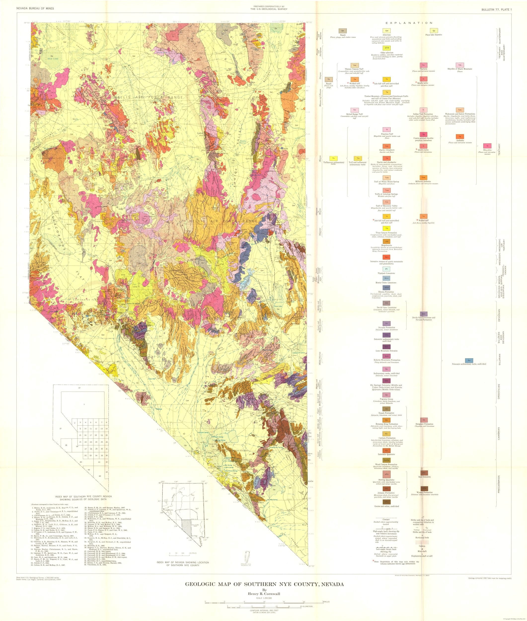 Historic Mine Map - Nevada Southern Nye County Mines - Cornwall 1954 ...