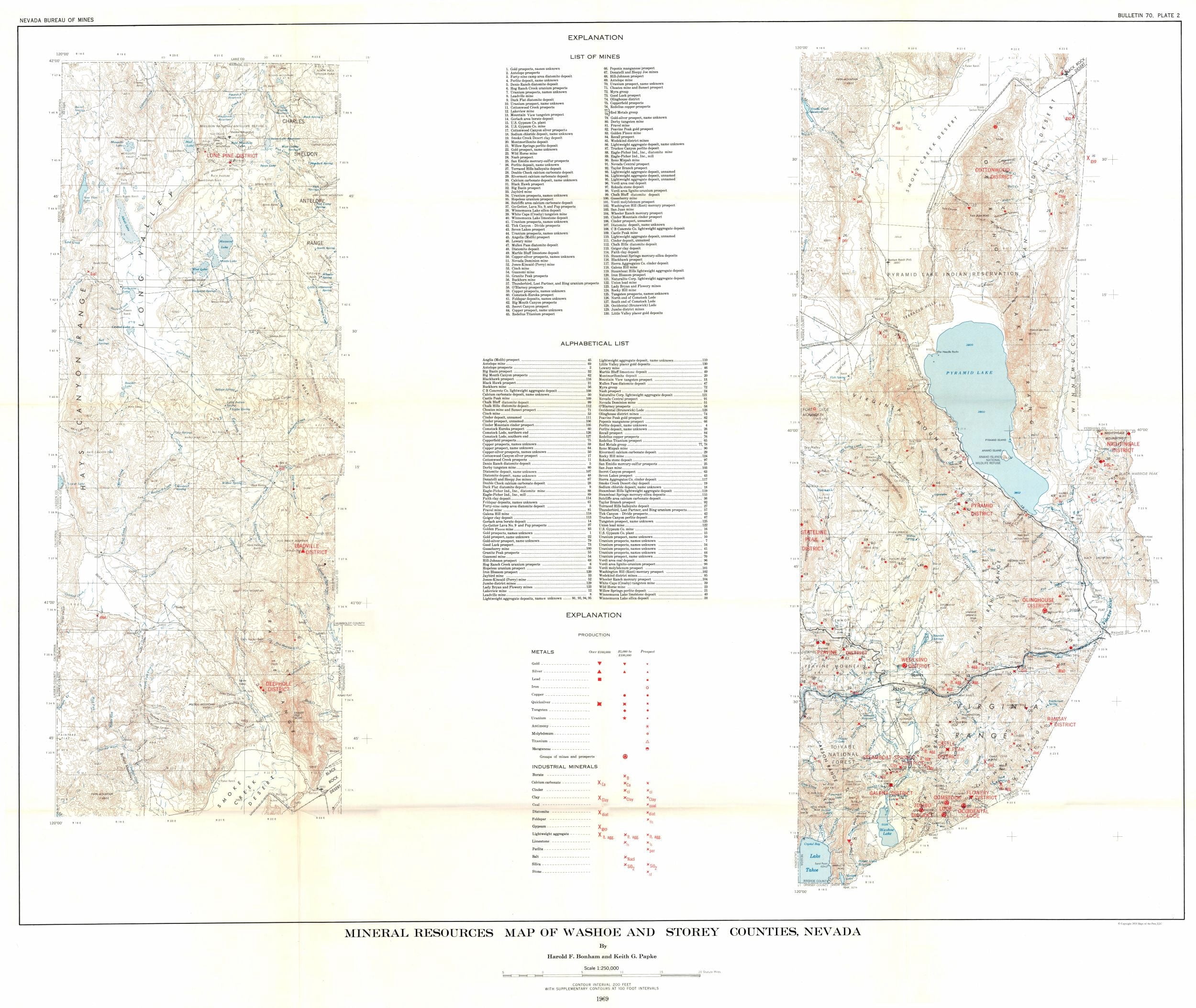 Historic Mine Map - Nevada Washoe Storey Counties Mineral Mines ...