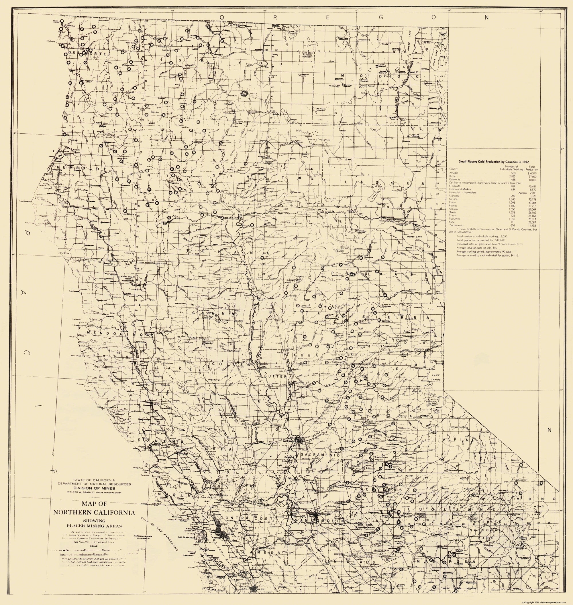 Historic Mine Map - Northern California Placer Mining Areas - Bradley ...